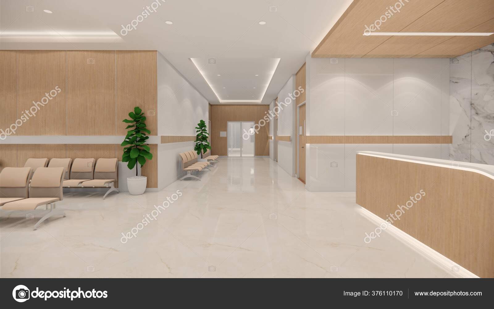 Rendering Interior Hospital Modern Design Counter Waiting Area Empty ...