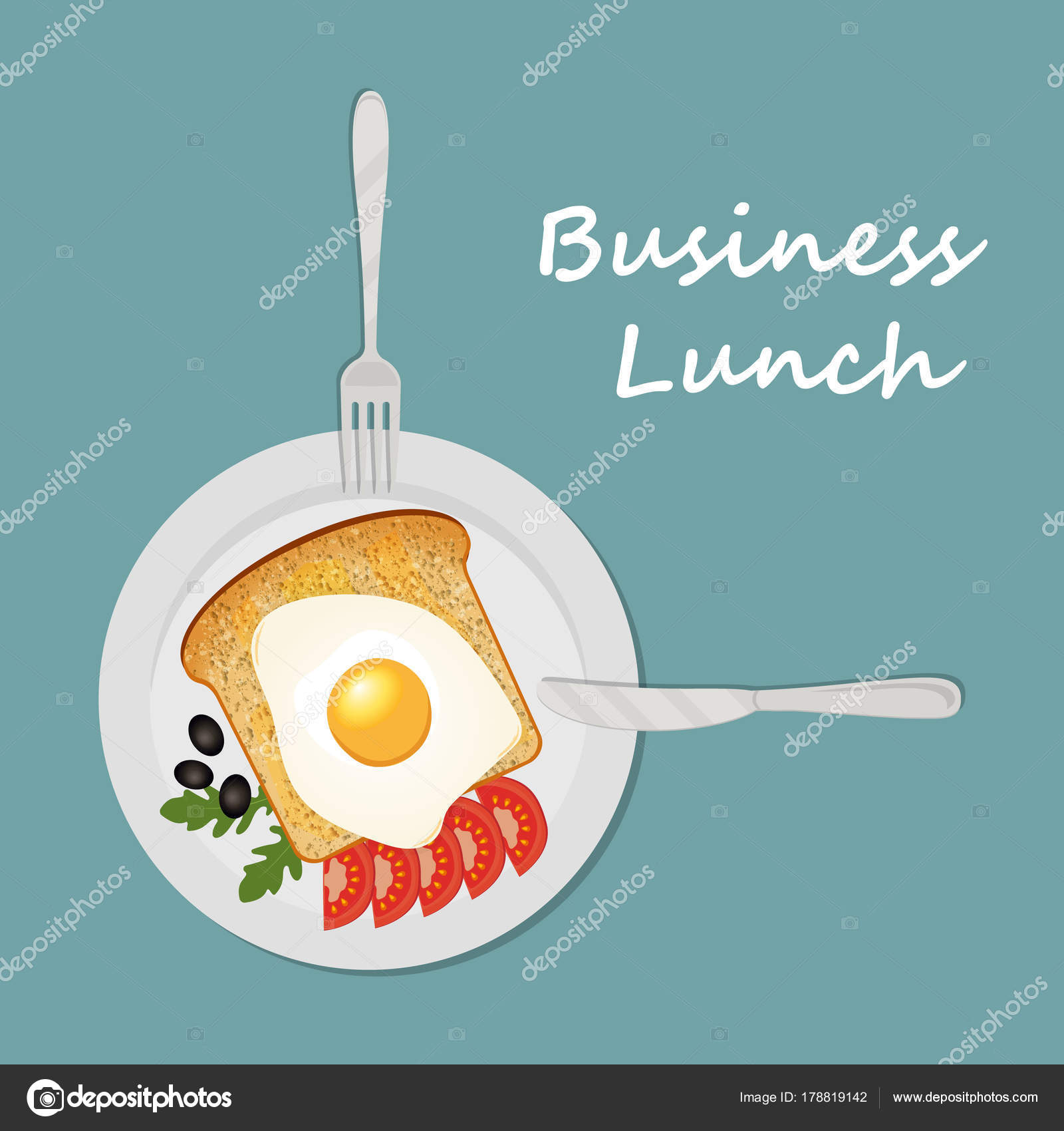 Business Lunch Concept Plate Scrambled Eggs Toast Tomatoes Blue ...