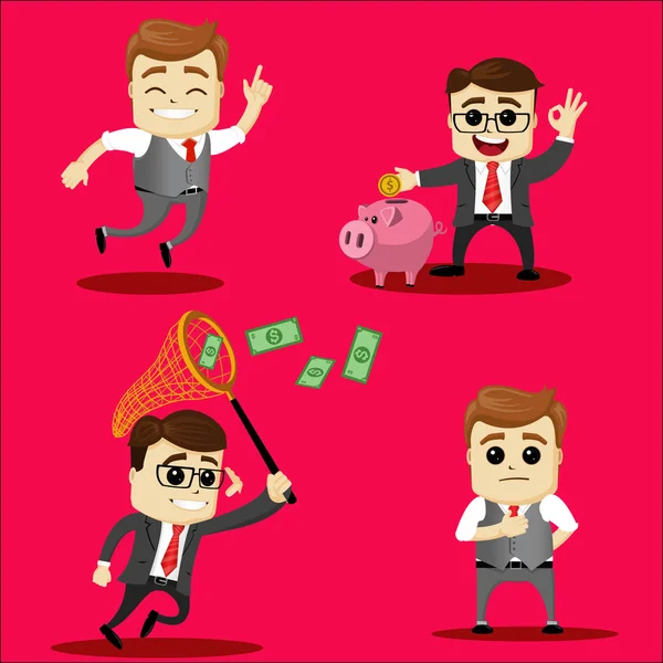 Set of cute characters businessman and office worker poses. Vector ...