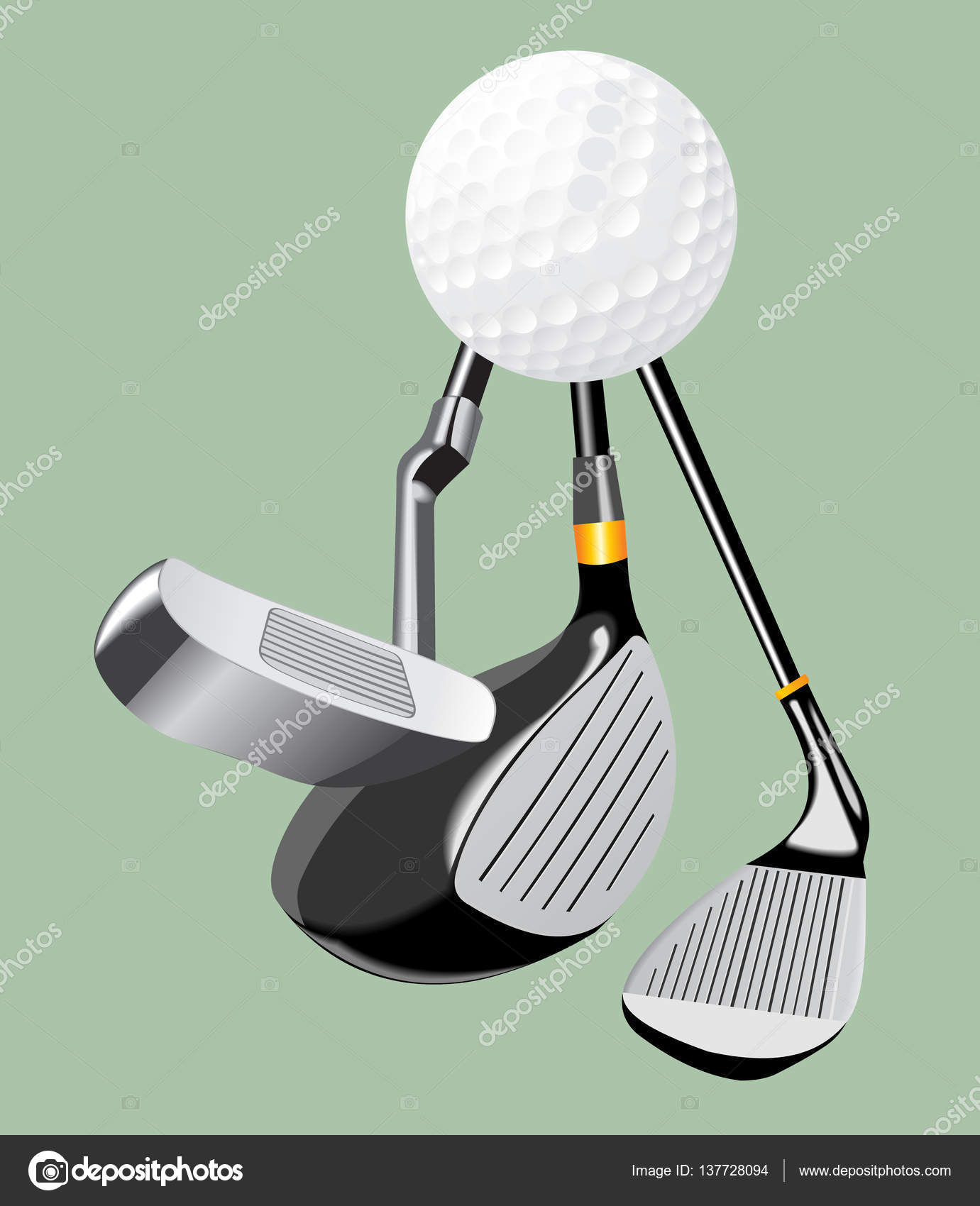 Vector realistic illustration. Golf club and ball. putter. Stock Vector ...