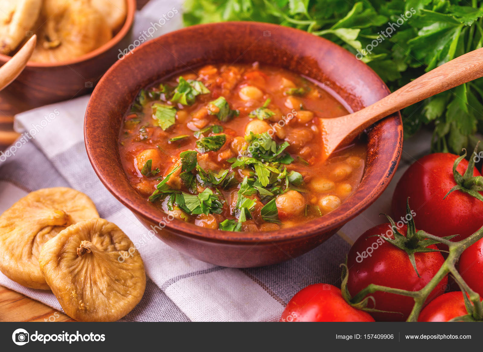 Soup Harira with figs. Ramadan food. Traditional Jewish cuisine — Stock ...