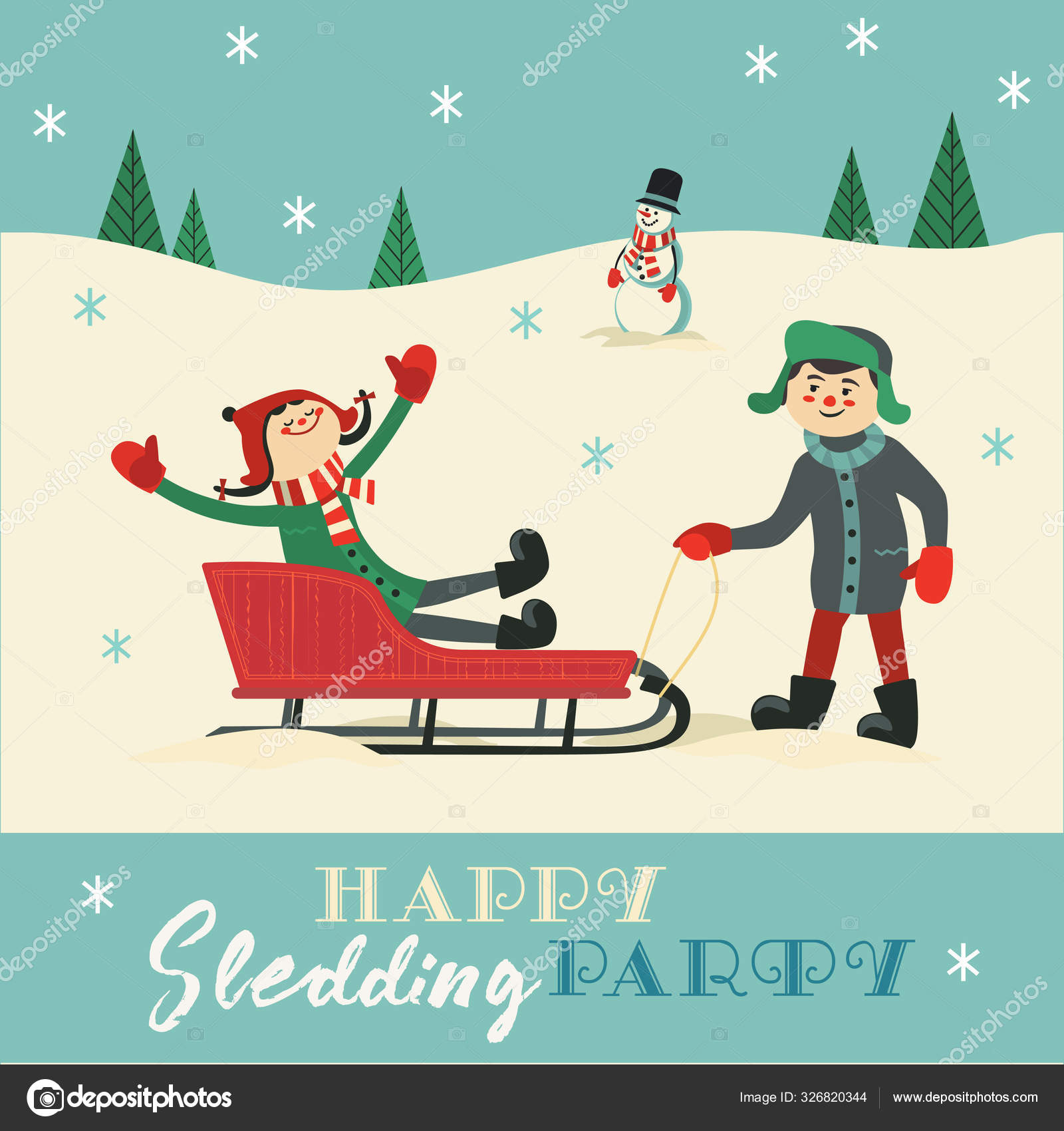 Happy sledding party invitation vector template Stock Illustration by ...