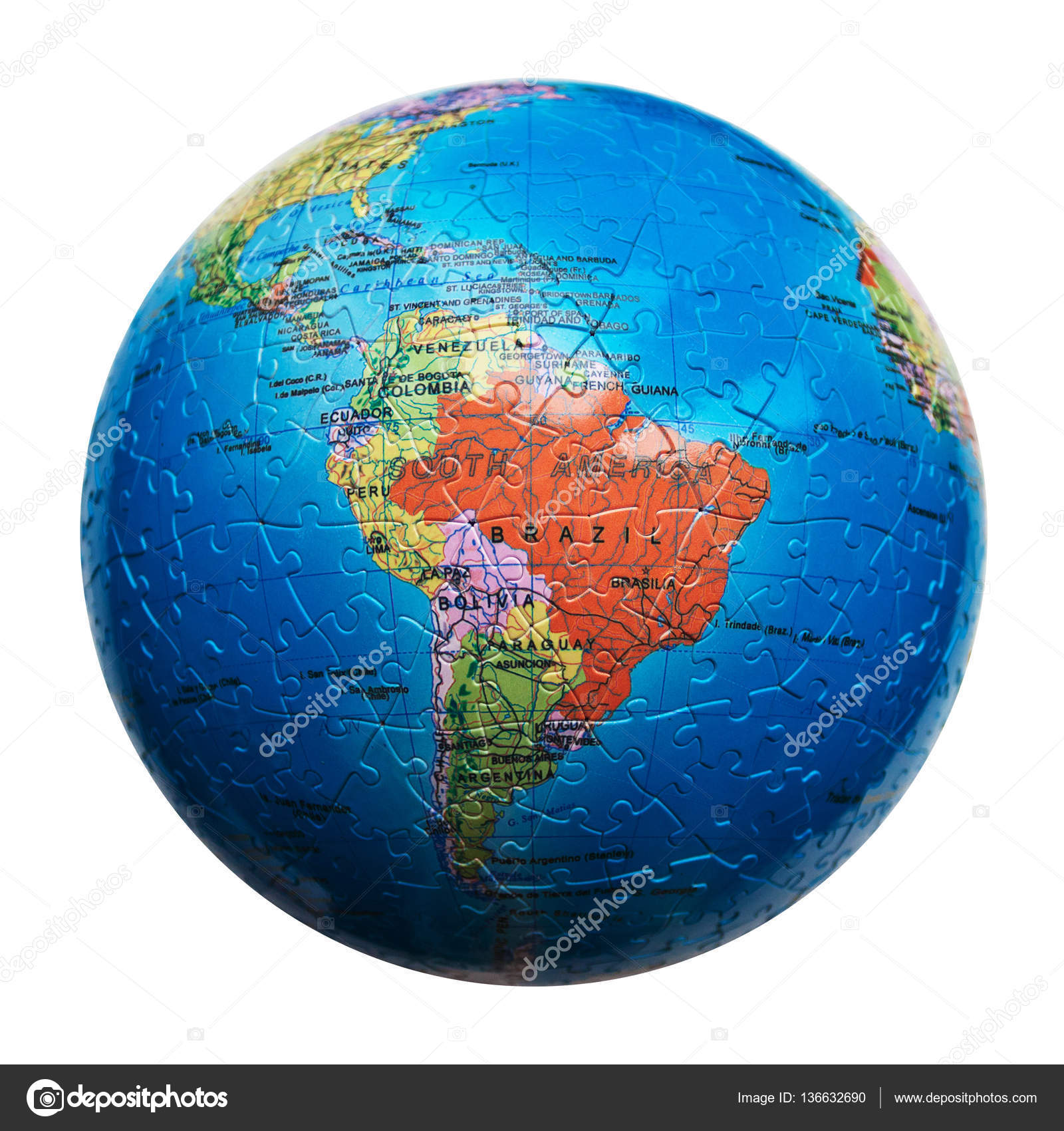 Globe puzzle isolated. Map of South America. Brazil — Stock Photo ...