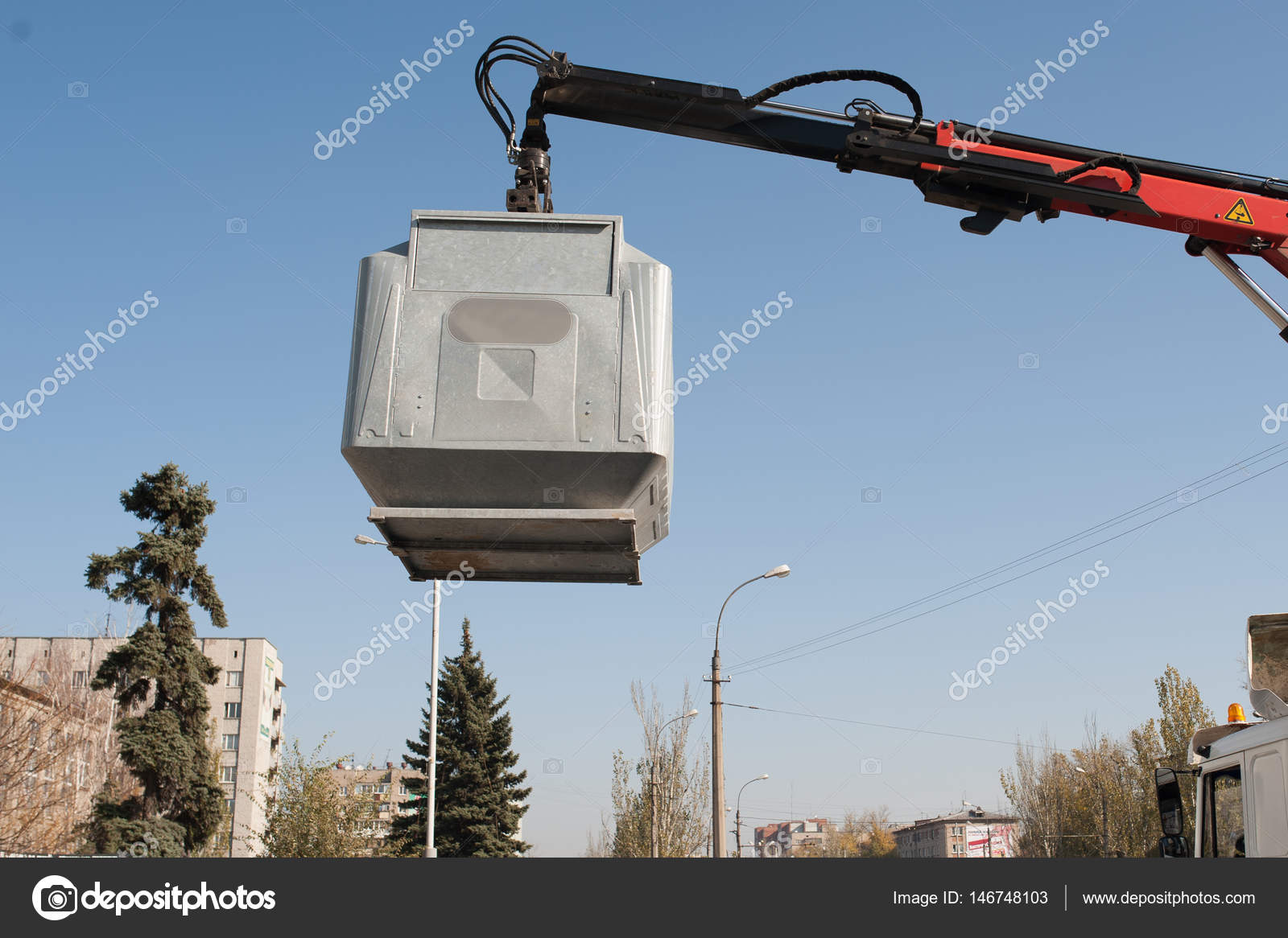 Trash can. Landfill. Crane for loading. Ecology. Waste management ...