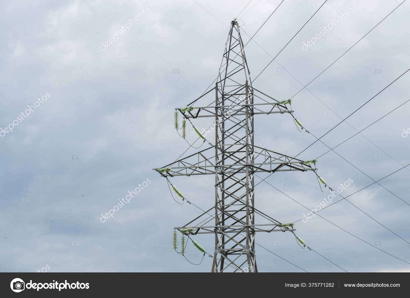 Electric Post Wires Transmission Tower Close High Voltage Power Lines ...