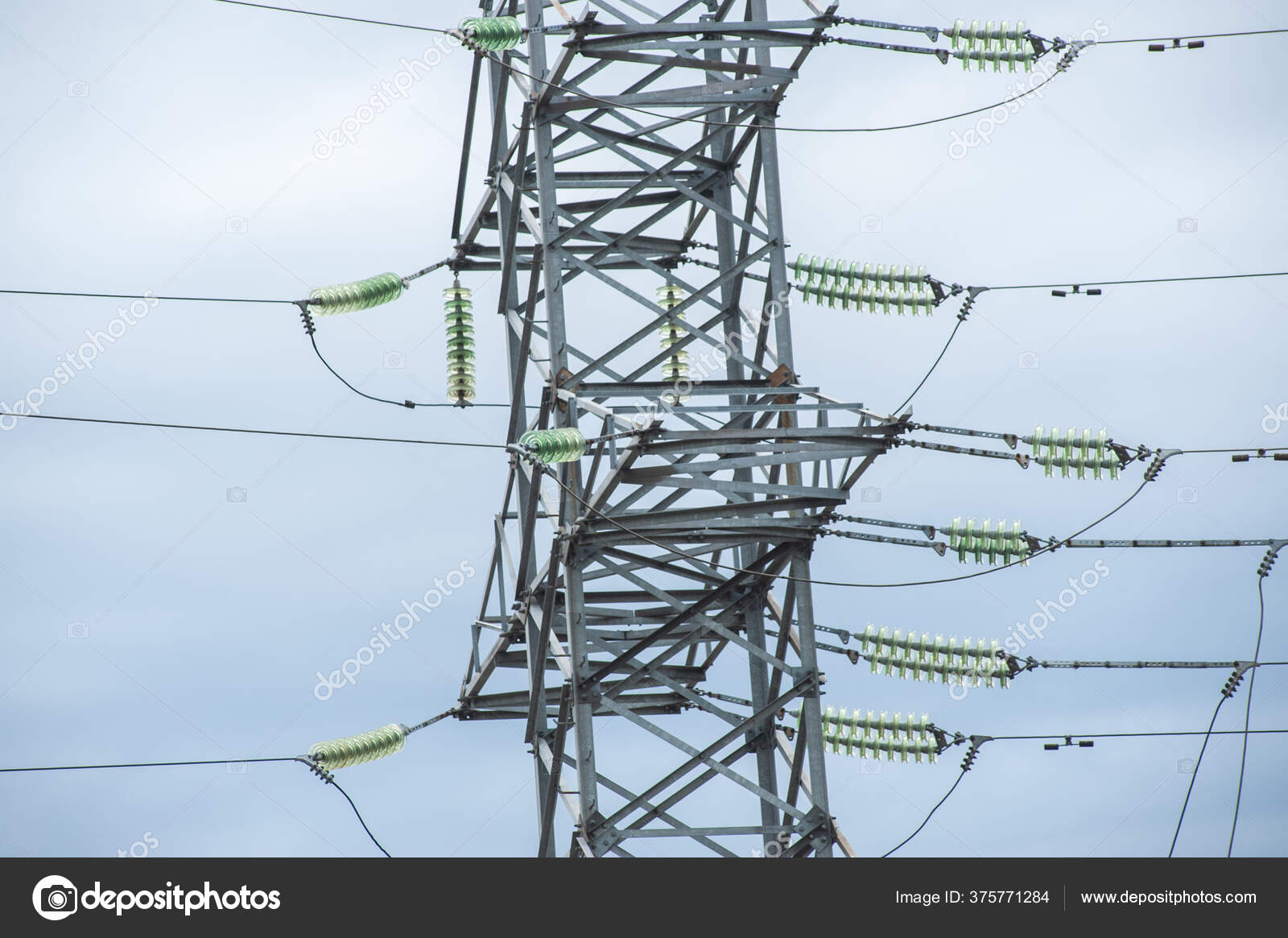 Electric Post Wires Transmission Tower Close High Voltage Power Lines ...