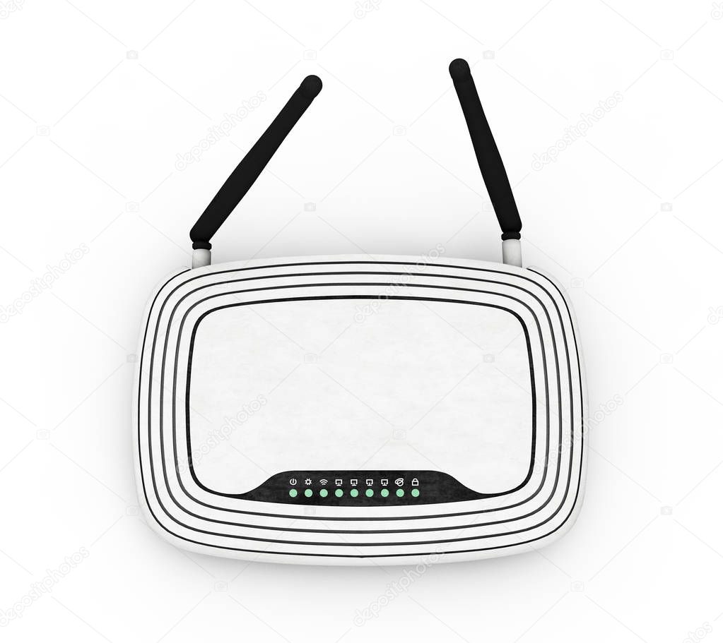 un router de módem con dos antenas para red inalámbrica (3d rend 2025