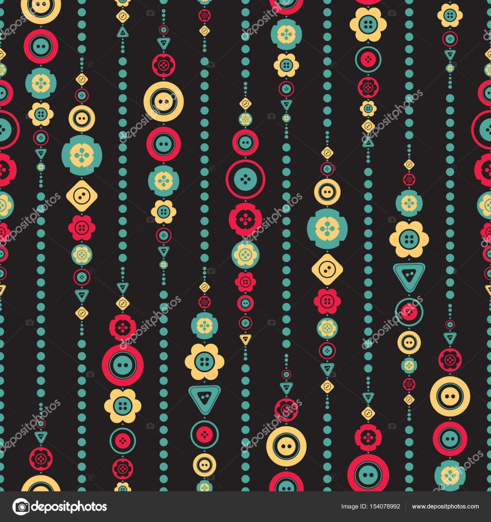 Chain of colorful bright buttons and beads seamless pattern on a dark ...