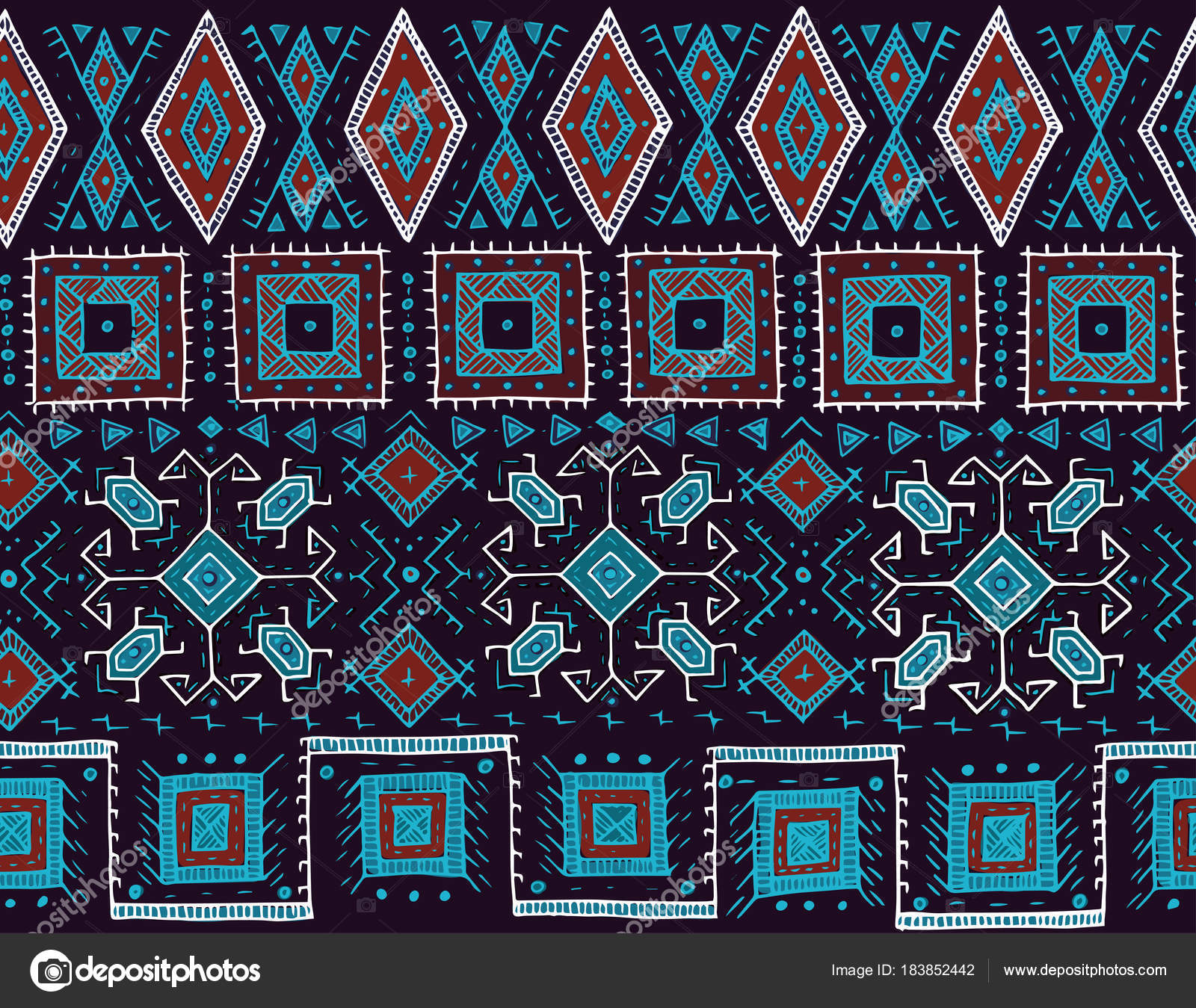 Tribal red and blue seamless pattern. indian or african ethnic stamp ...