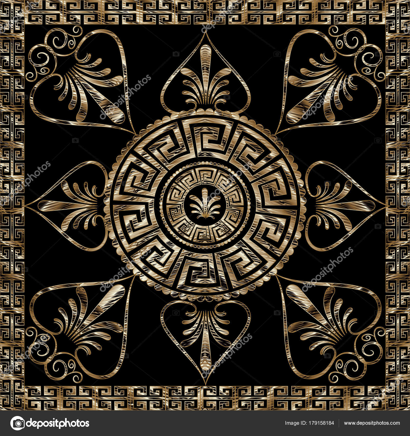 Grunge gold meander mandala pattern. Square golden greek key Stock ...