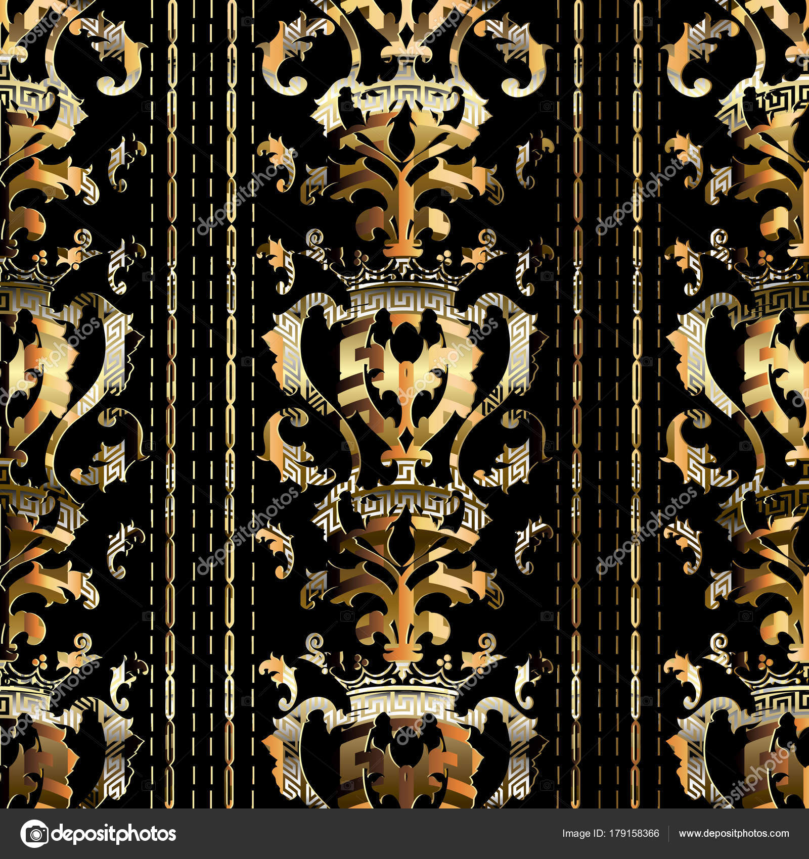 Royal gold Baroque seamless pattern. Vector striped background. Stock ...