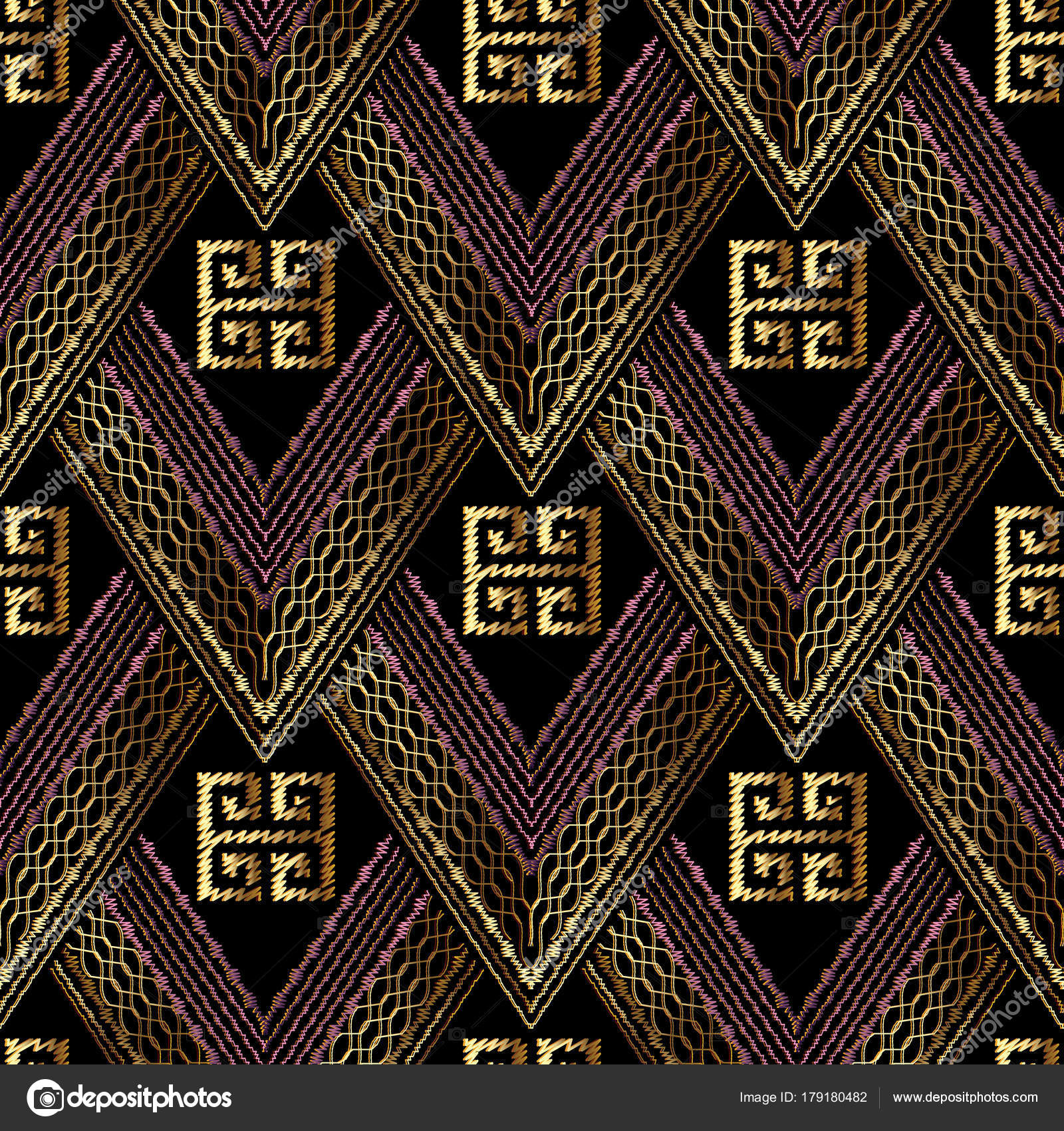 Embroidery vector meander seamless pattern. Tapestry geometric Stock ...