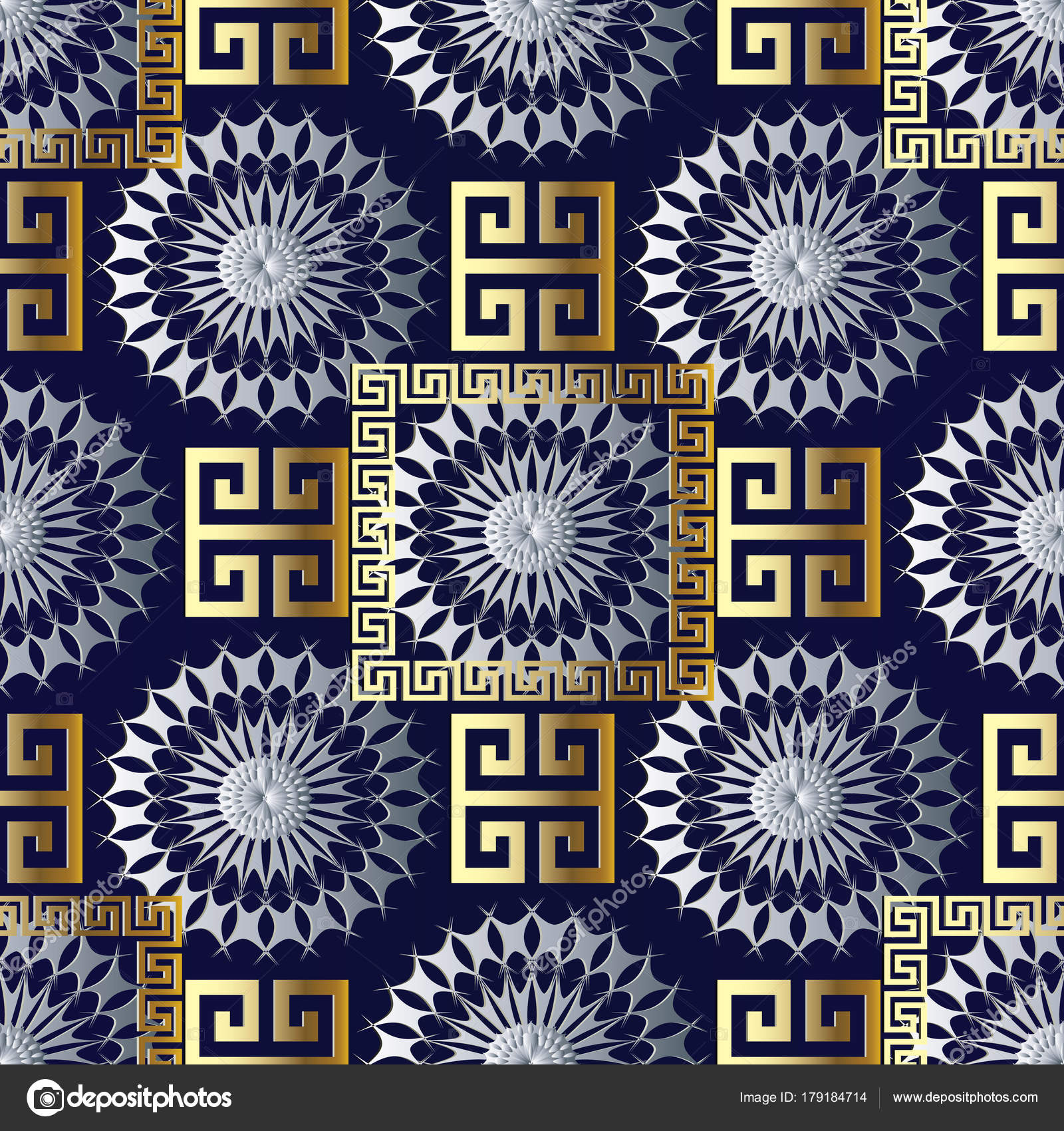 Meander greek key geometric 3d seamless pattern. Stock Vector Image by ...