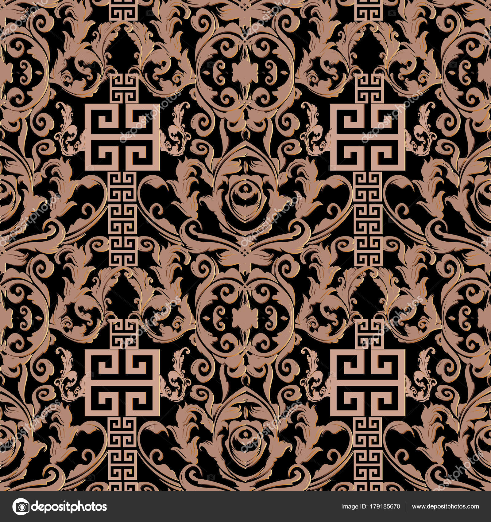 Baroque seamless pattern. Damask meander greek key — Stock Vector ...