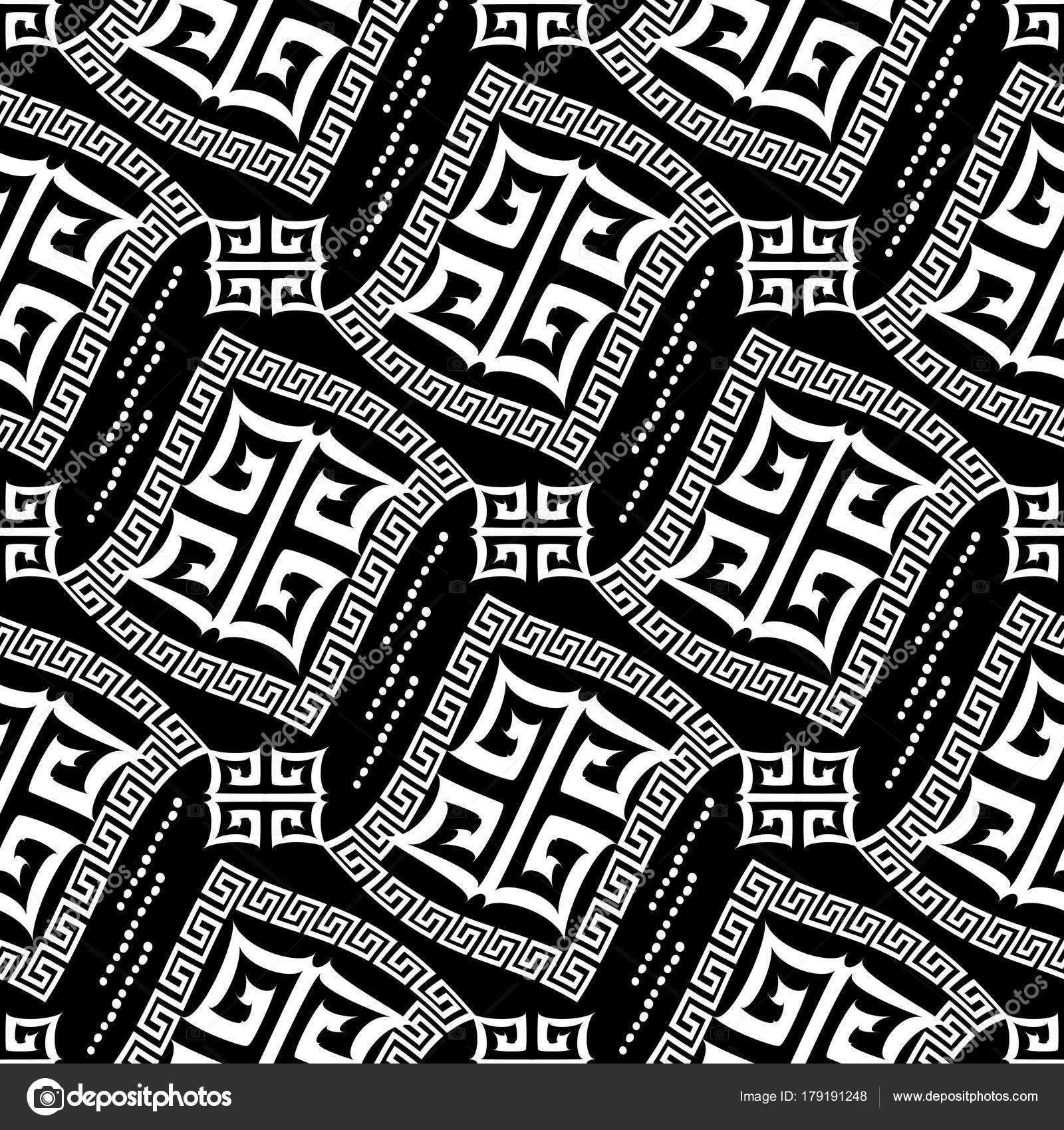 Meander greek key black white seamless pattern background Stock Vector ...