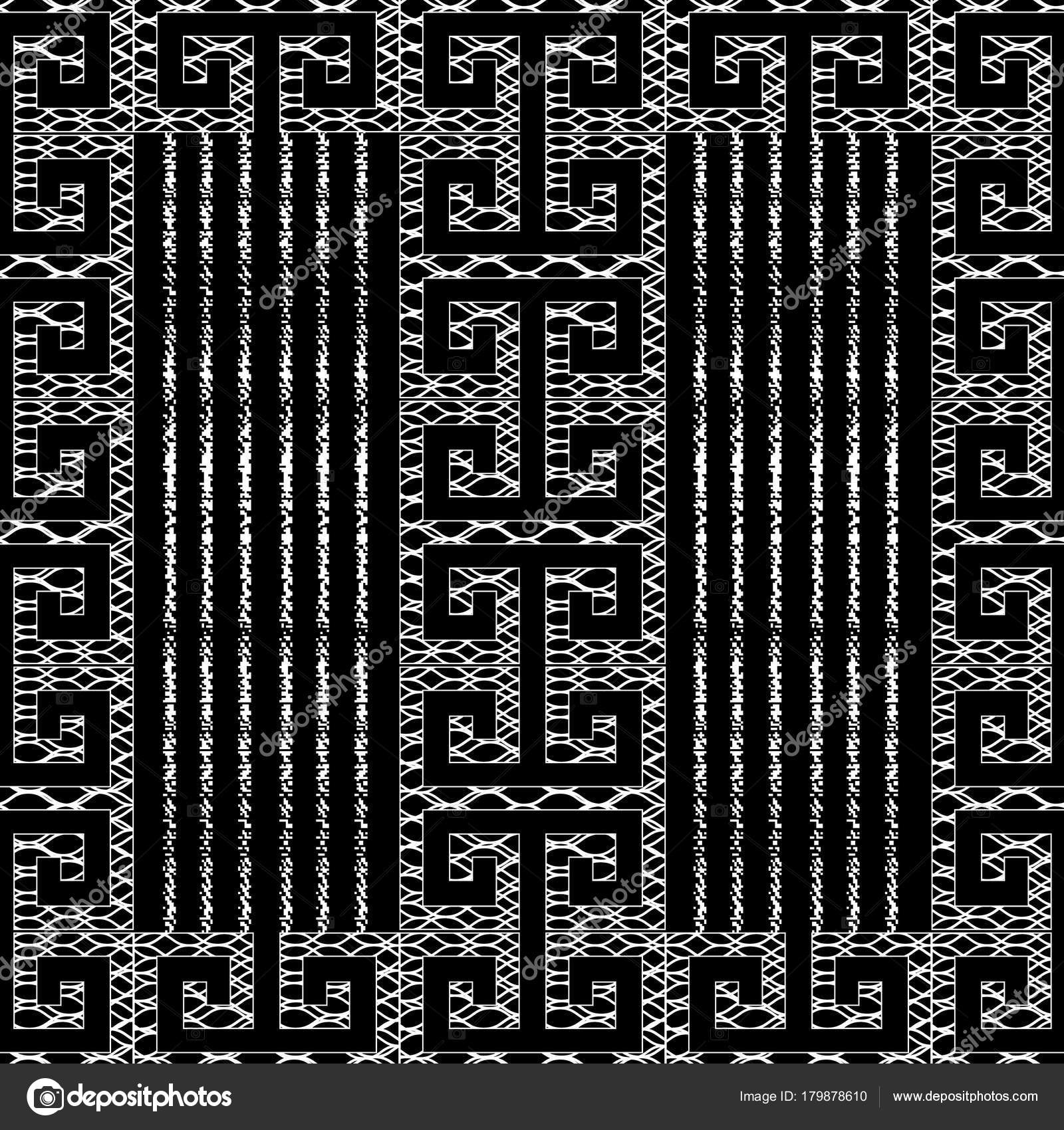 Meander greek key black white striped seamless pattern. Stock Vector ...