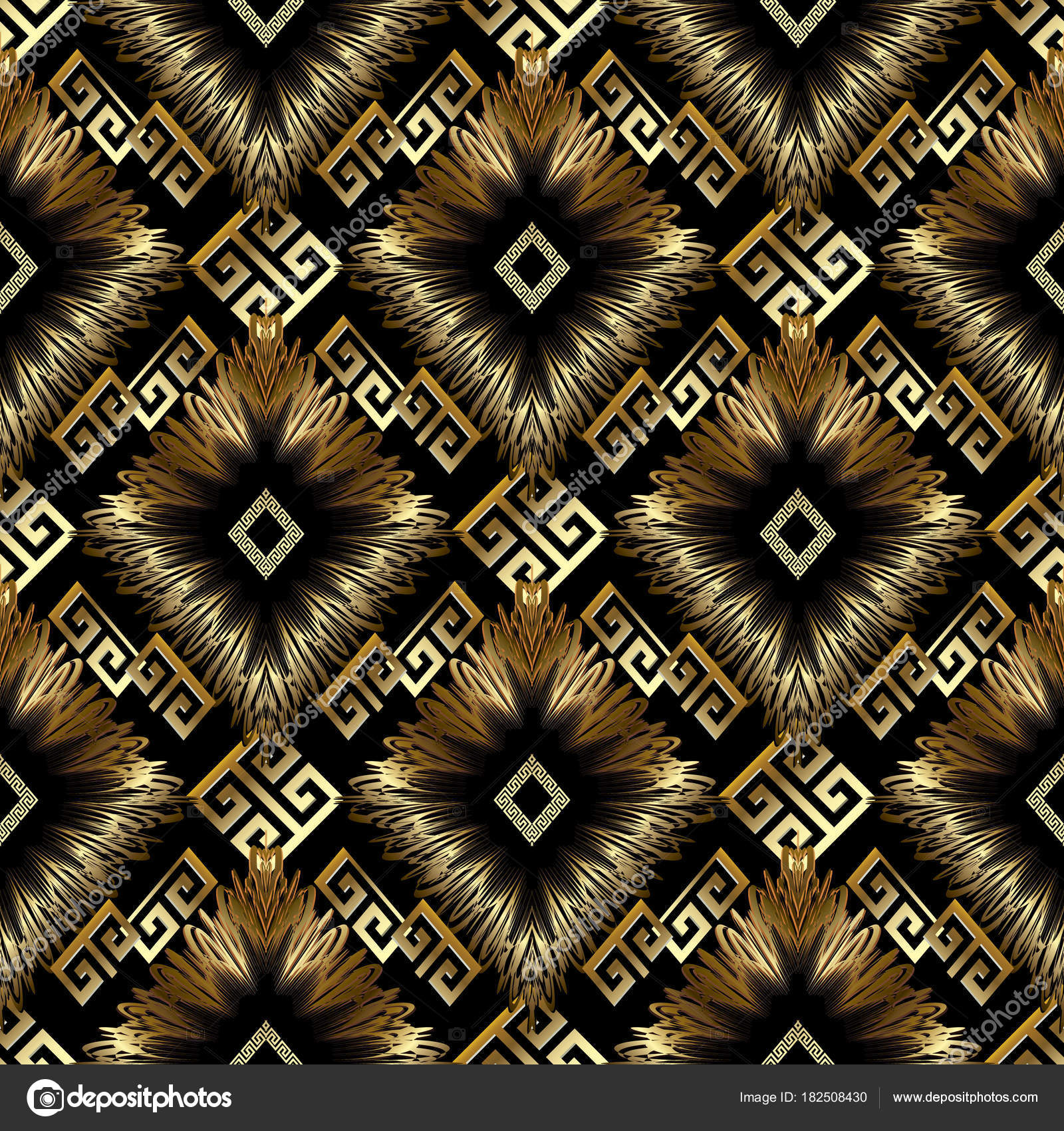 Meander greek key vector 3d seamless pattern. Geometric abstract Stock ...
