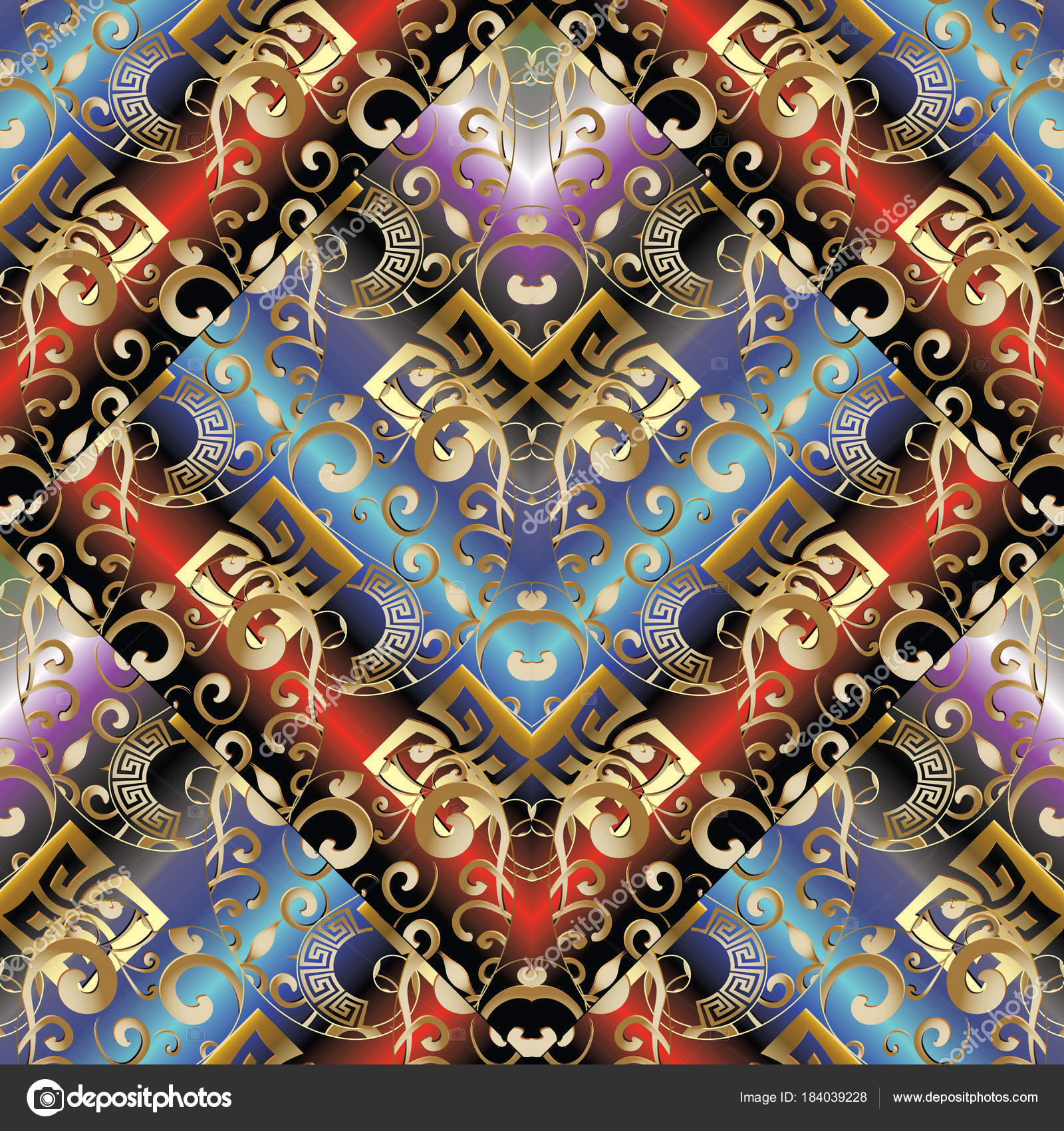 Barevné řeckého klíče meandru bezešvé vzor. Abstraktní geometrické ...