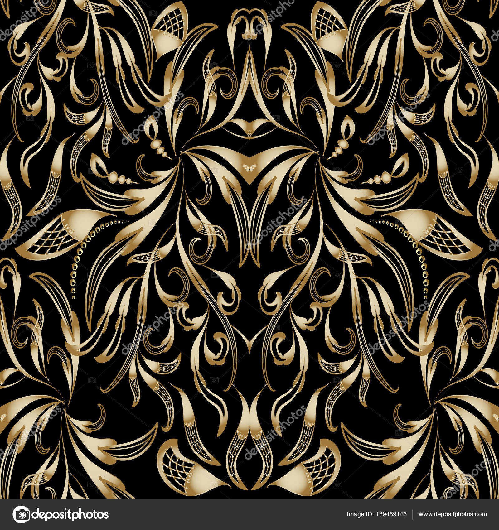 Vintage gold floral hand drawn seamless pattern. Vector pattern Stock ...