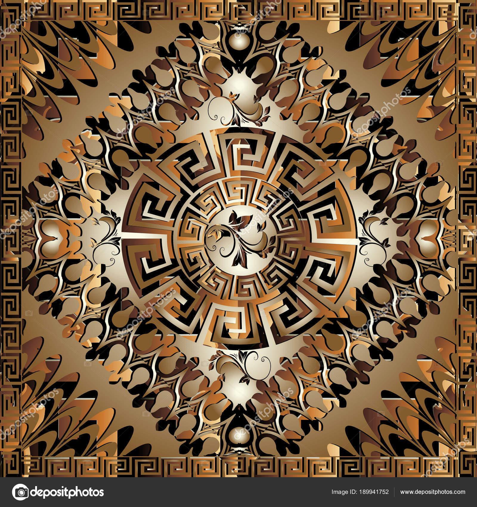 Luxury 3d geometric greek key panel pattern. Square meanders Stock ...