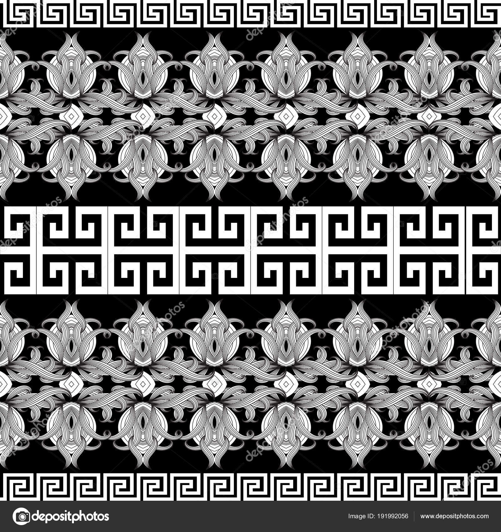 Greek floral meanders seamless border pattern. Vector Stock Vector by ...