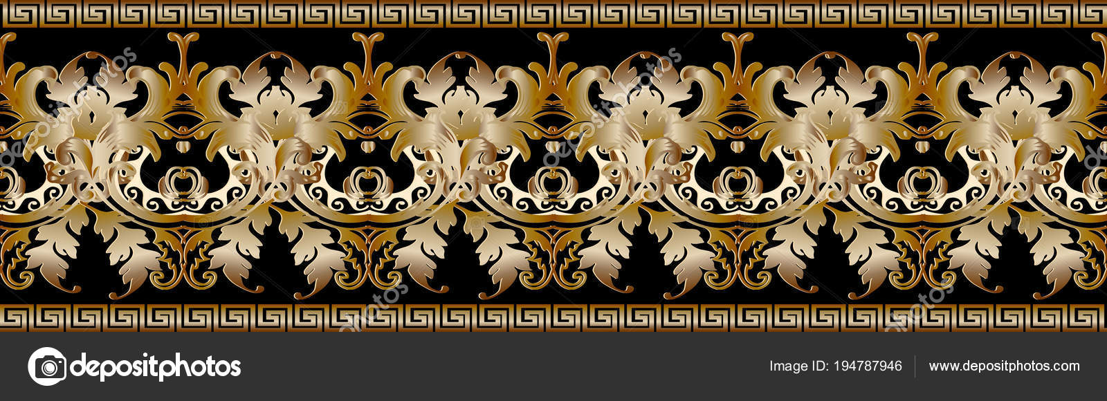 Baroque gold 3d border seamless pattern. Antique ornate Stock Vector ...