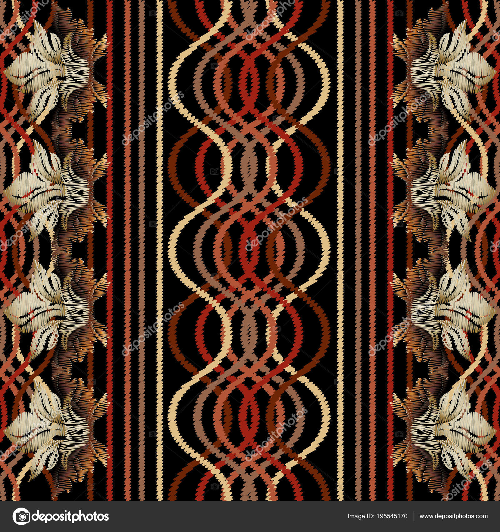 Striped embroidery geometric seamless pattern. Vector abstract — Stock ...