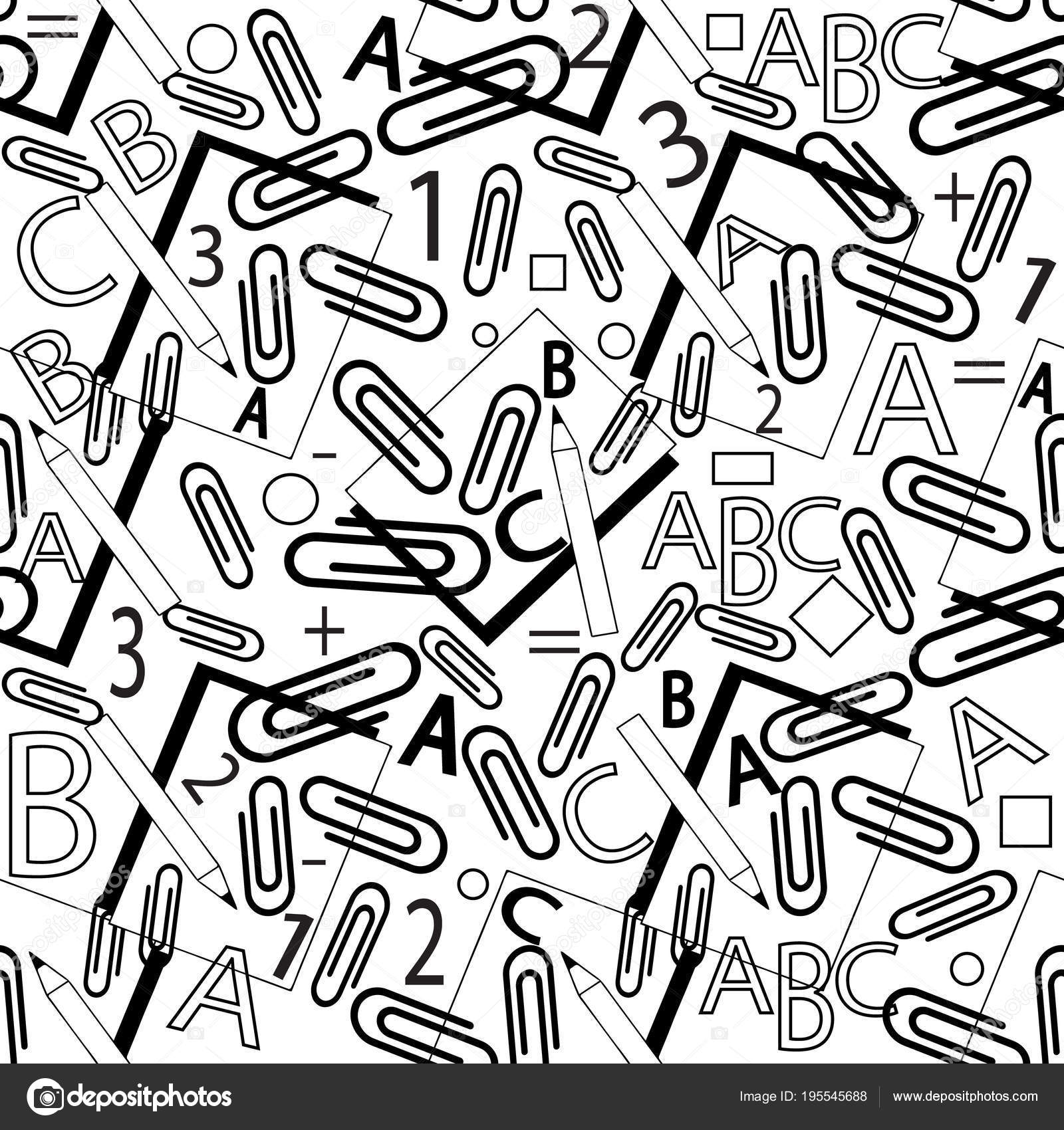Stationery office school seamless pattern. Vector black white — Stock ...