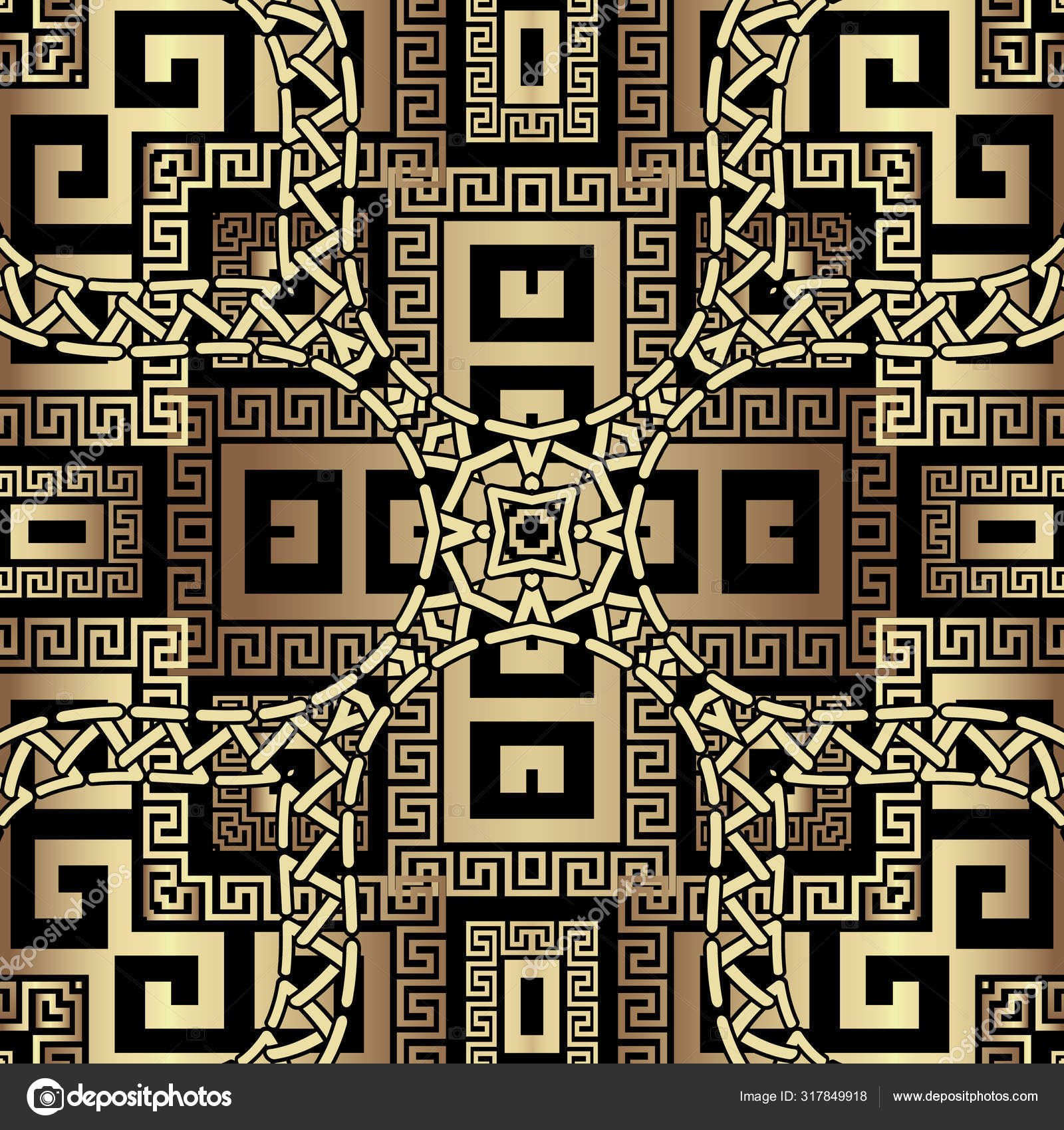 Greek ornamental geometric gold 3d seamless pattern. Vector elegant ...