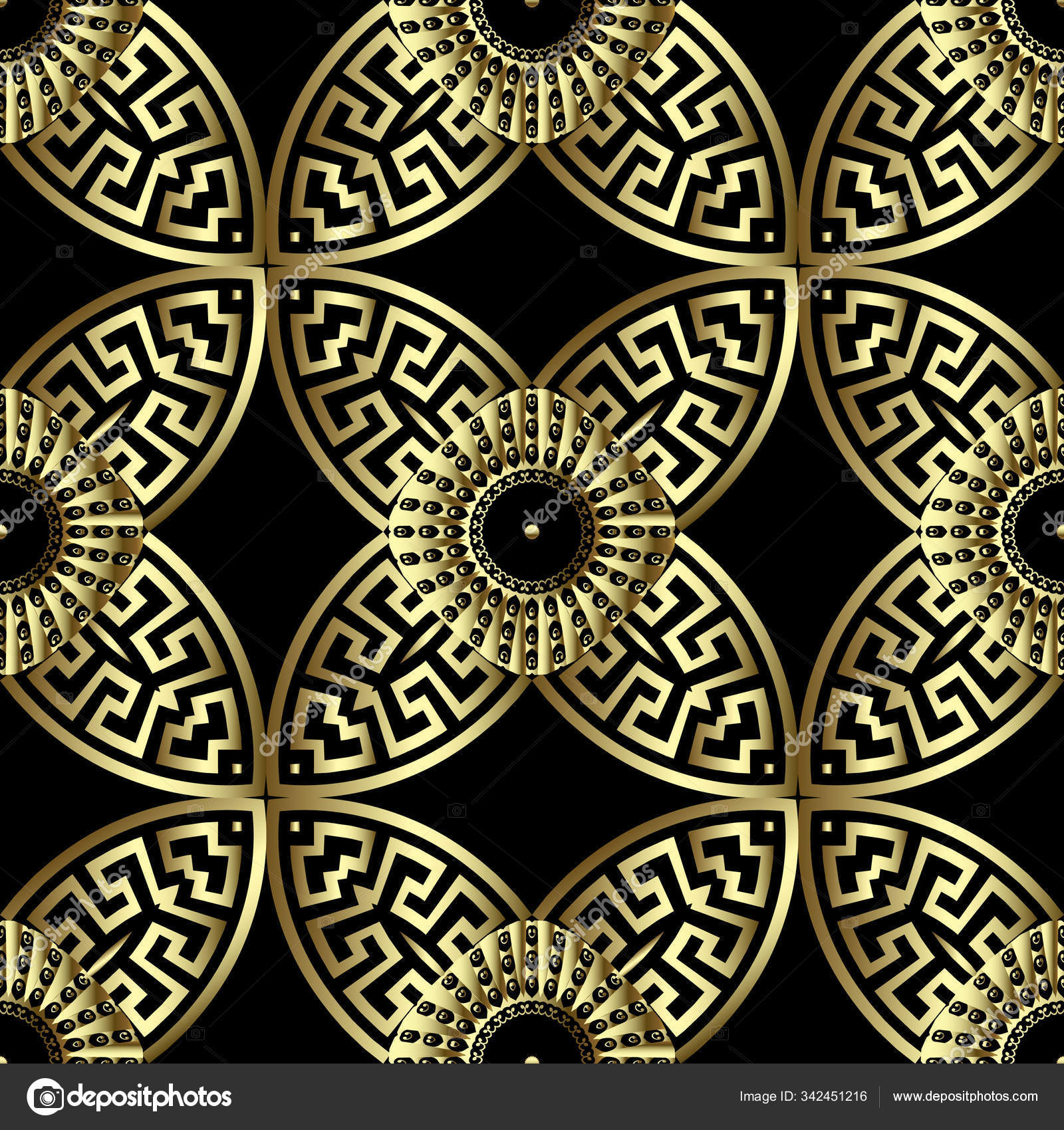 Floral gold 3d greek vector seamless pattern. Ethnic ancient sty Stock ...