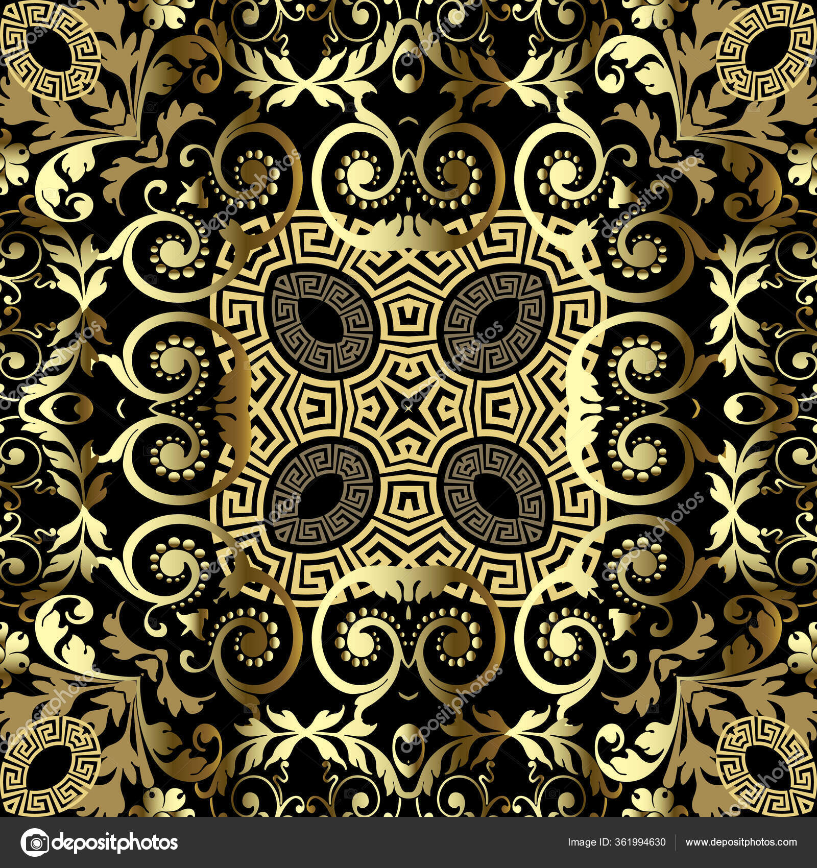 Gold vintage greek vector seamless pattern. Geometric ornamental ...