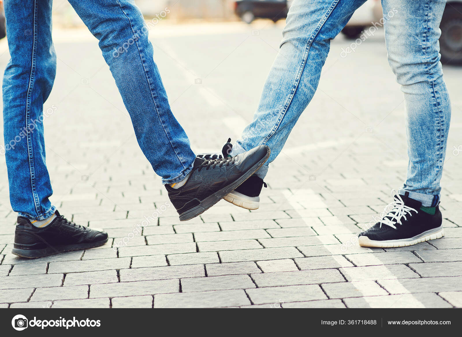 People Bump Feet Outdoors Coronavirus Epidemic Non Contact Greeting ...