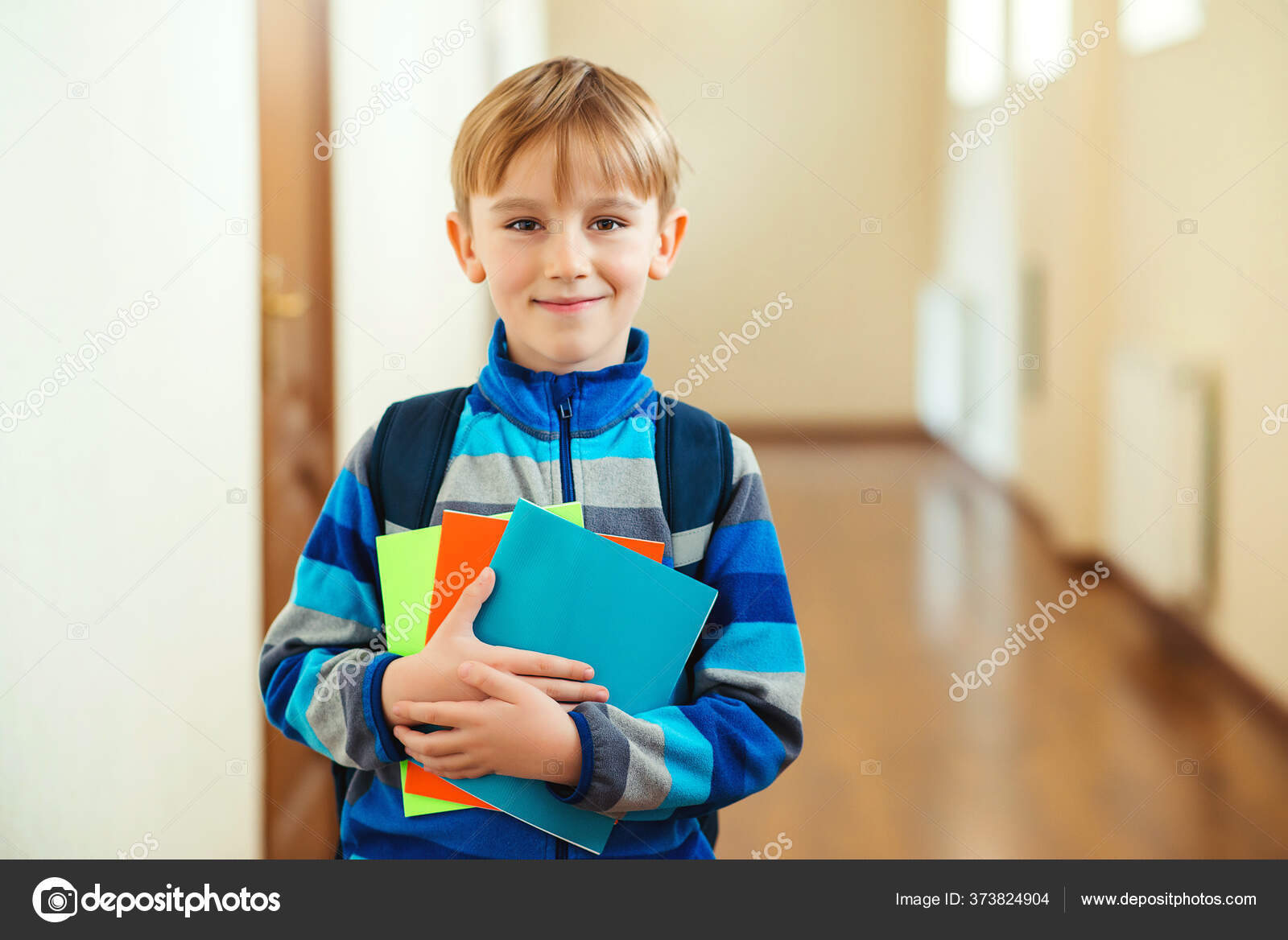 Happy Student Boy Backpack School Schoolboy Holding Books Cute Kid ...