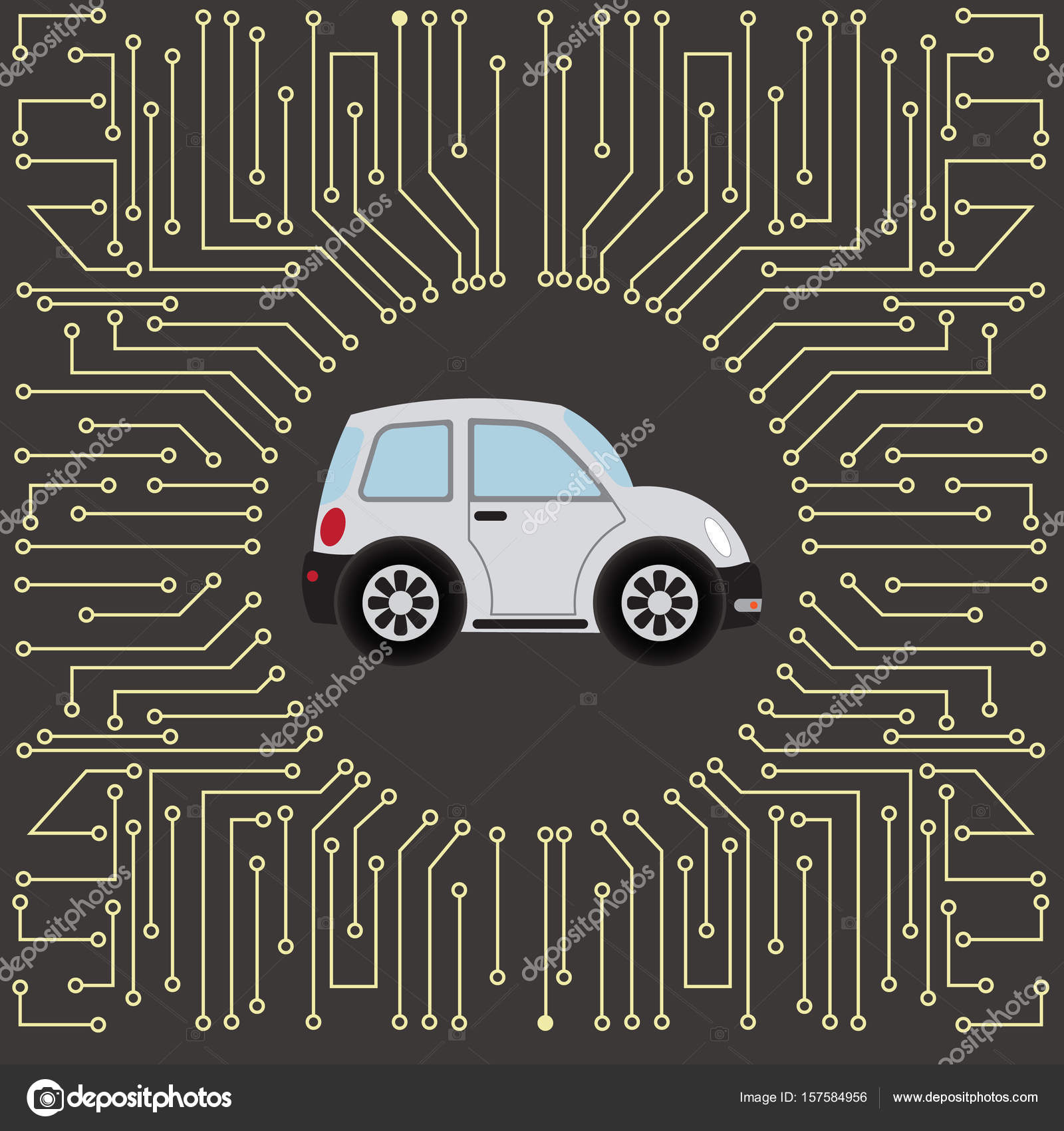 Car vehicle with circuit board over black background. Stock Vector ...