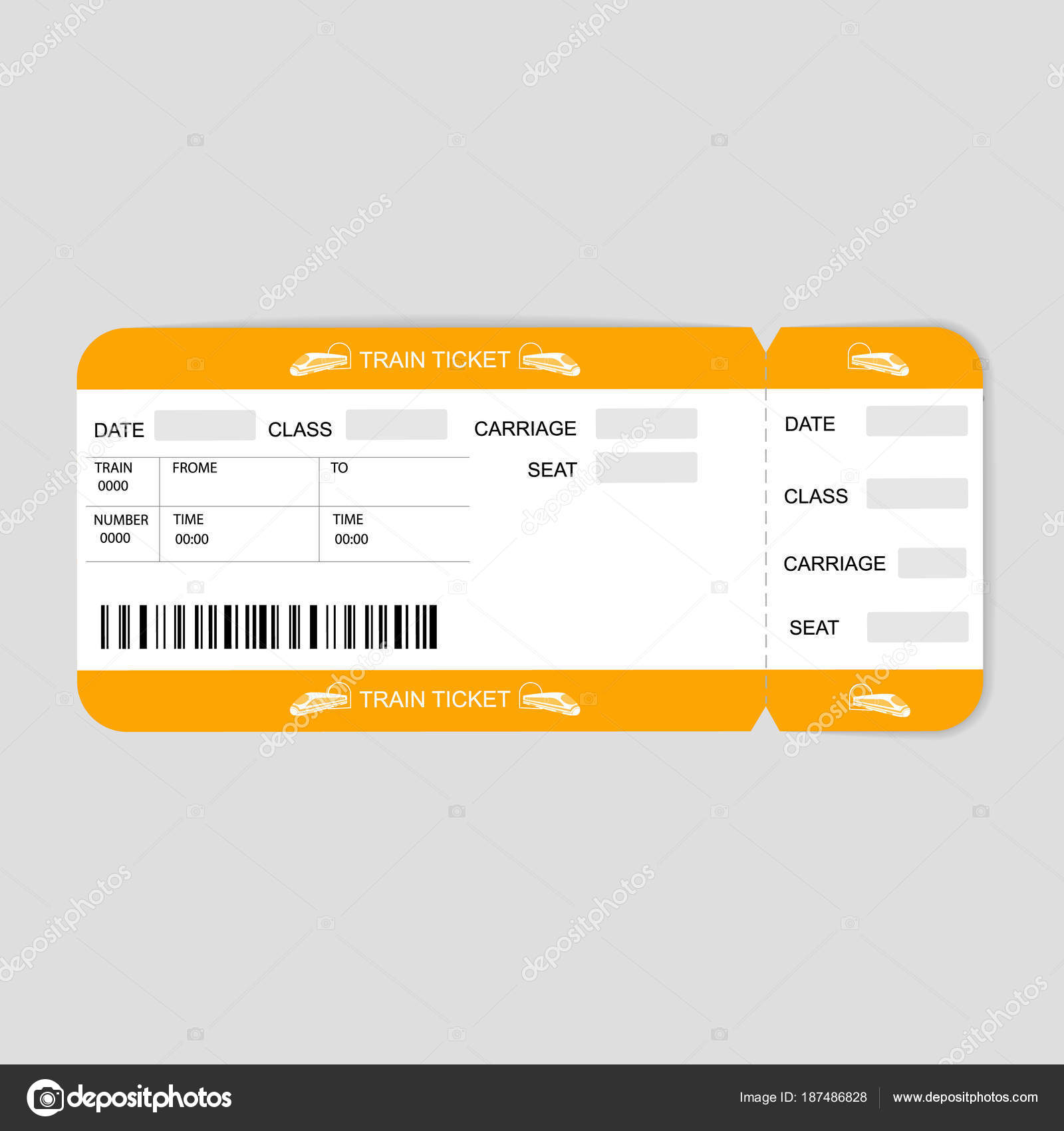 Modern Train ticket, Travel by Railway. Isolated object on white. Stock ...