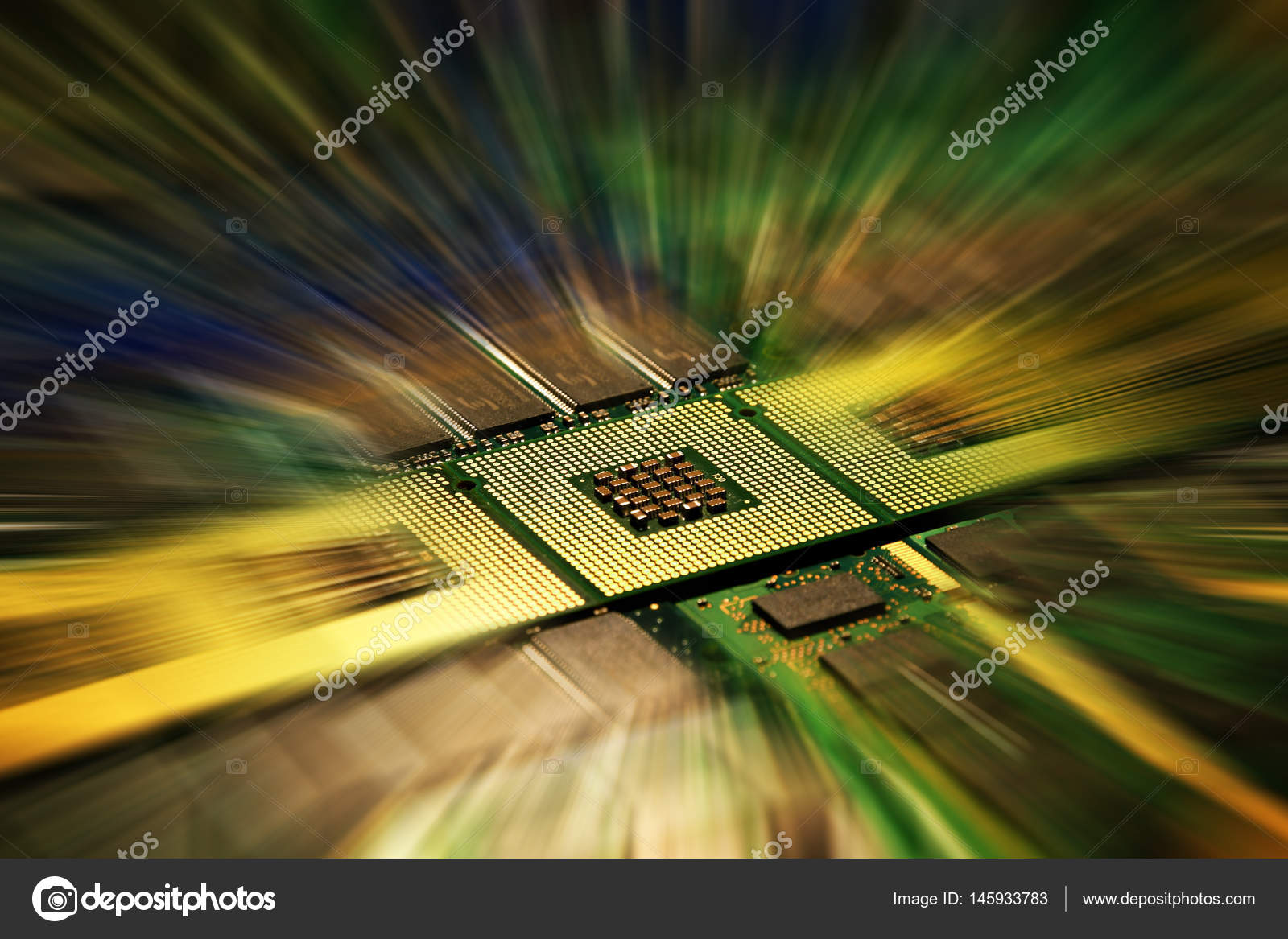 CPU Computer Processors and Memory Modules Aligned with lighting ...