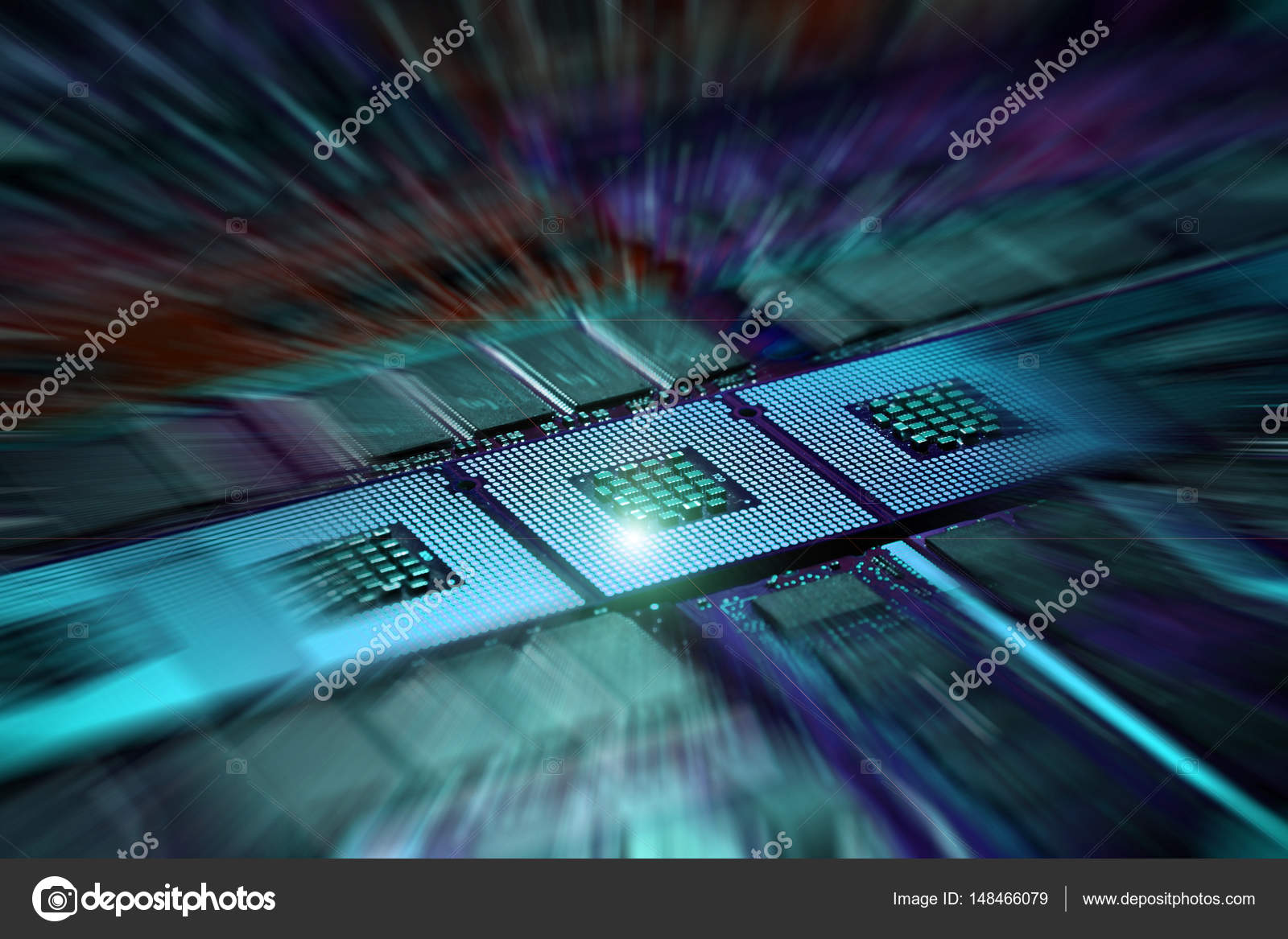 Computer processors aligned with lighting effects. — Stock Photo ...
