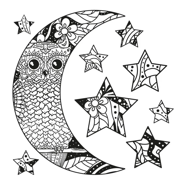 Zentangle moon and star with abstract patterns — Stock Vector ...