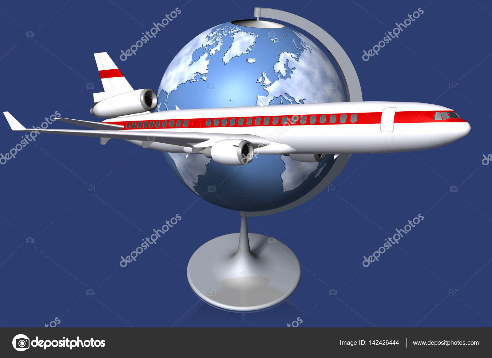 Airplane world map blue background Stock Photo by ©massimo1g 142426444