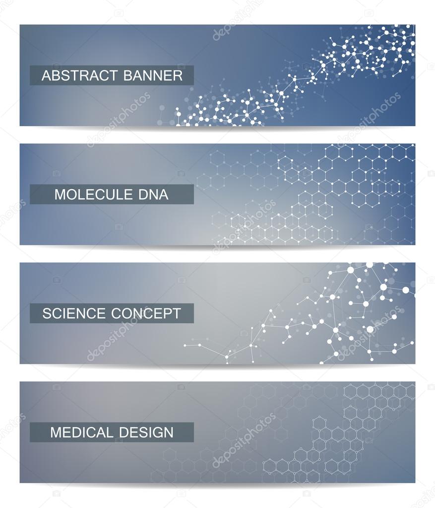 Set of modern scientific banners. Molecule structure DNA and neurons ...