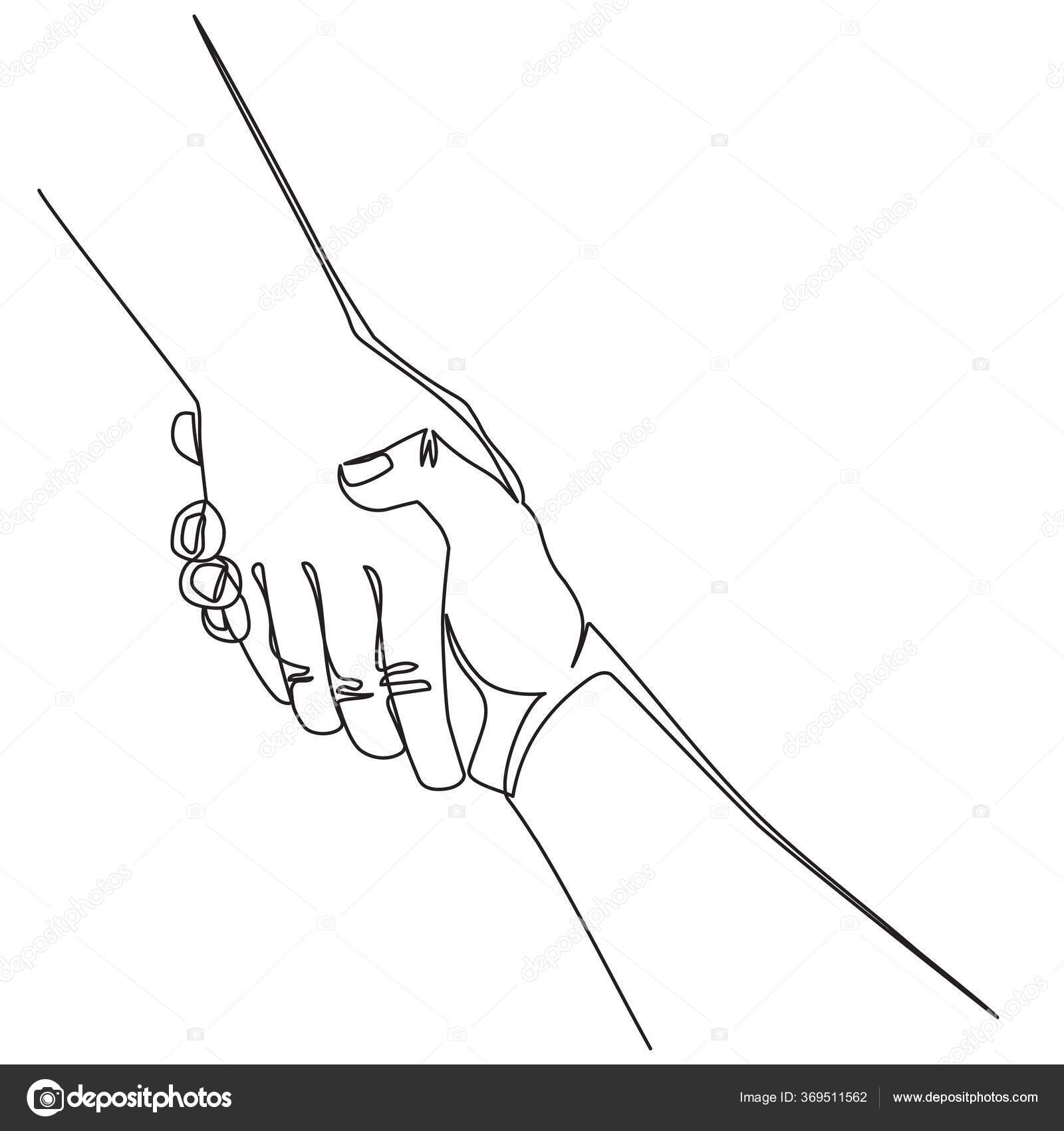 Continuous line Helping hand concept. Gesture, sign of help and hope. Two hands taking each ...