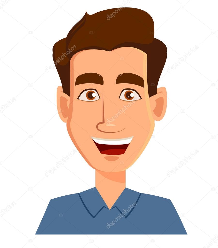 Face expression of a man - smiling. Male emotions. Handsome cartoon ...