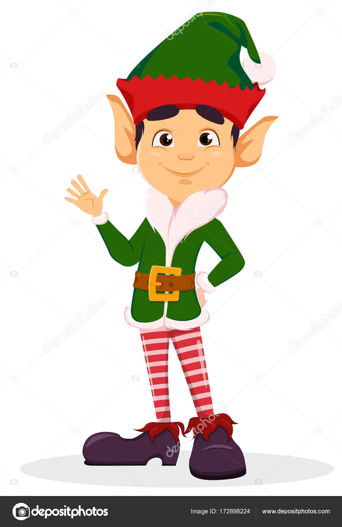 Elfo saludando mano haciendo señal de hola . Vector de stock por ...