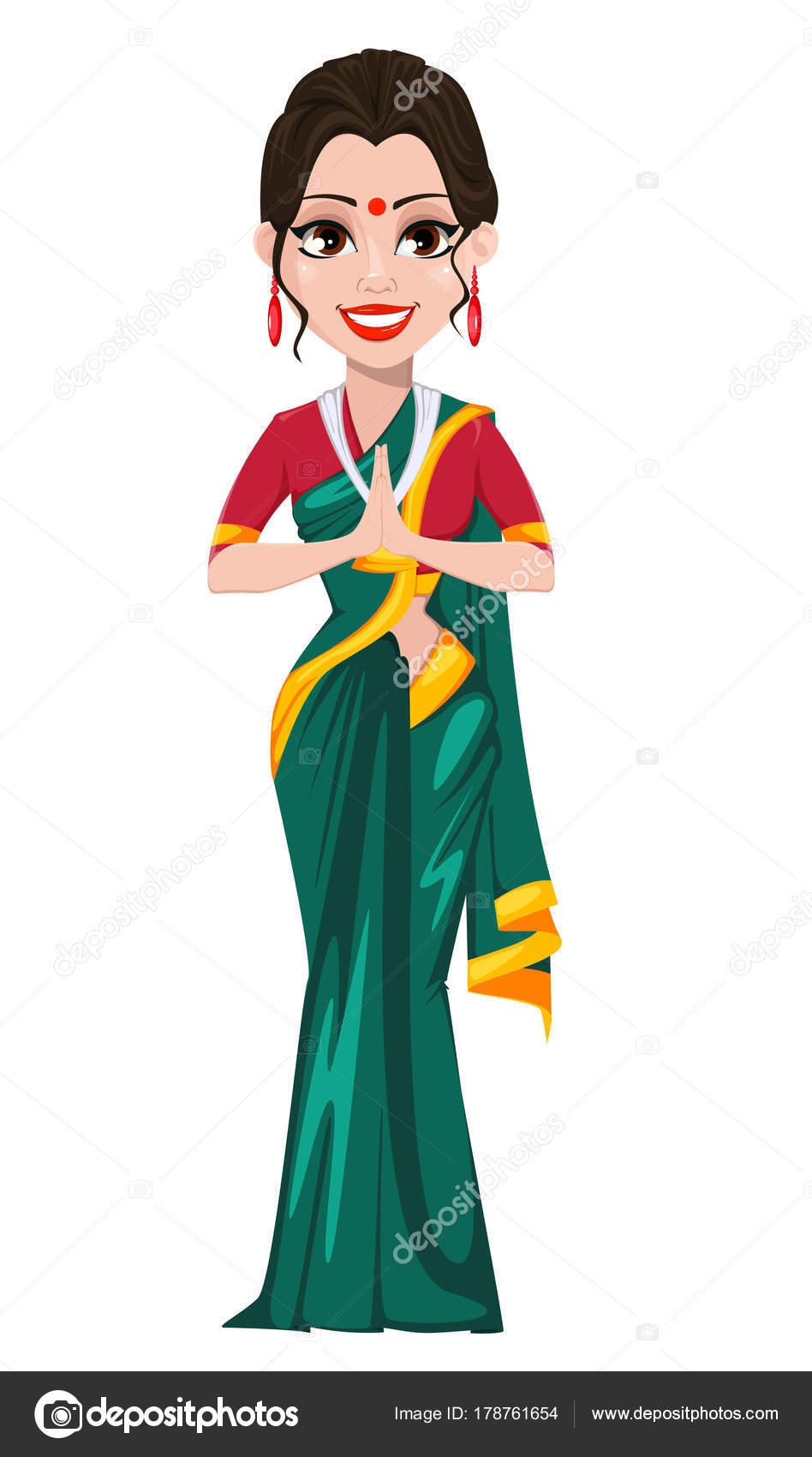 Indian girl standing with folded hands Stock Vector by ©VectorKIF 178761654
