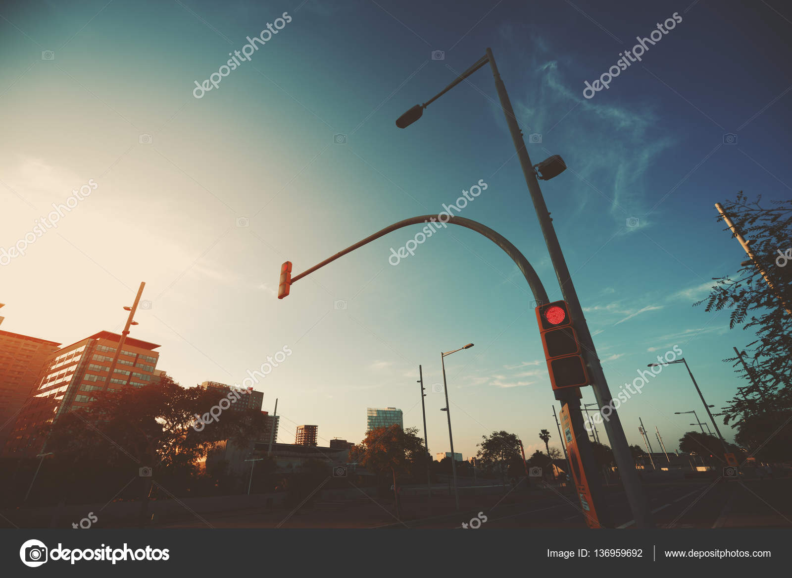 Red traffic light on lantern near highway Stock Photo by ©skynextphoto ...