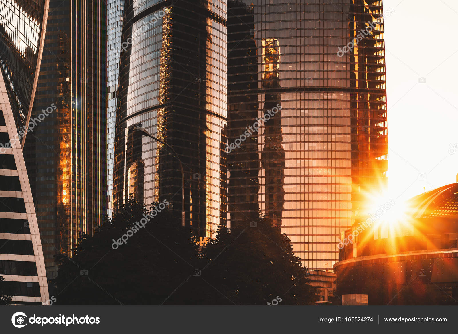 Group of skyscrapers on dramatic sunset – Stock Editorial Photo ...