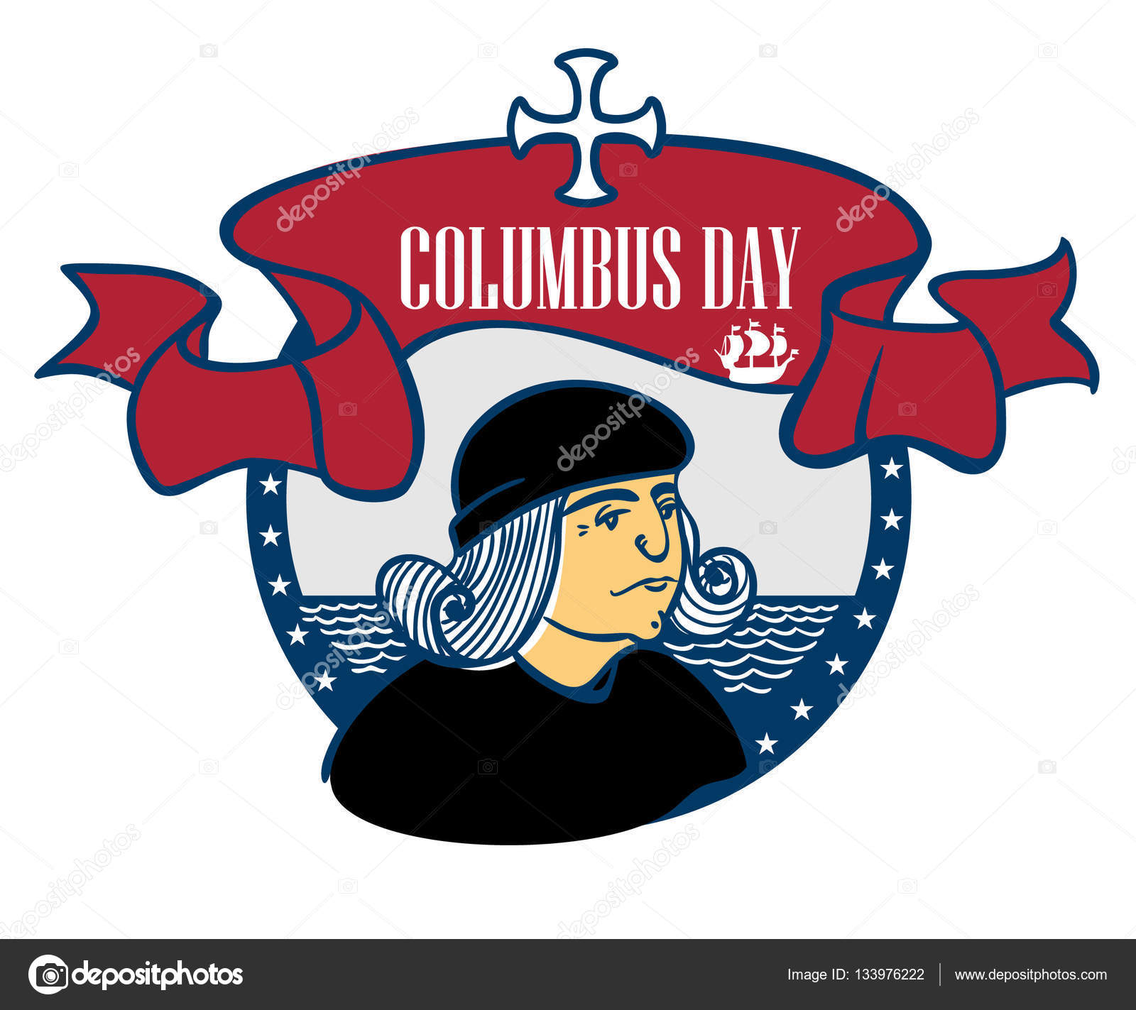 Portrait of Christopher Columbus, a stylized drawing of a hand, the ...