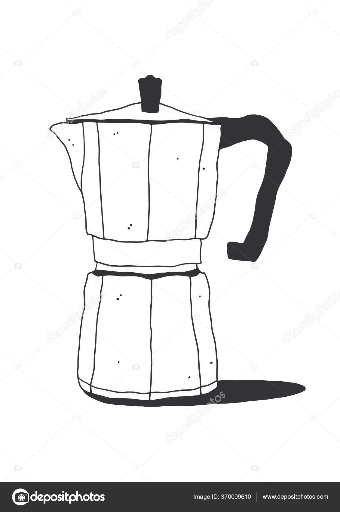 Italian Style Stovetop Coffee Maker Illustration Moka Pot Hand Drawn ...