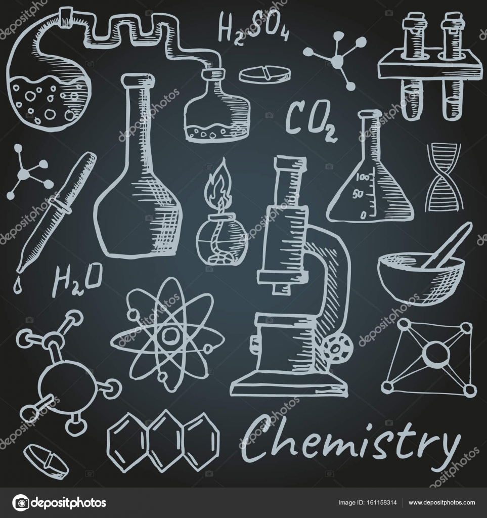 Set of objects, chemical formulas and elements. Chemistry Stock Vector ...