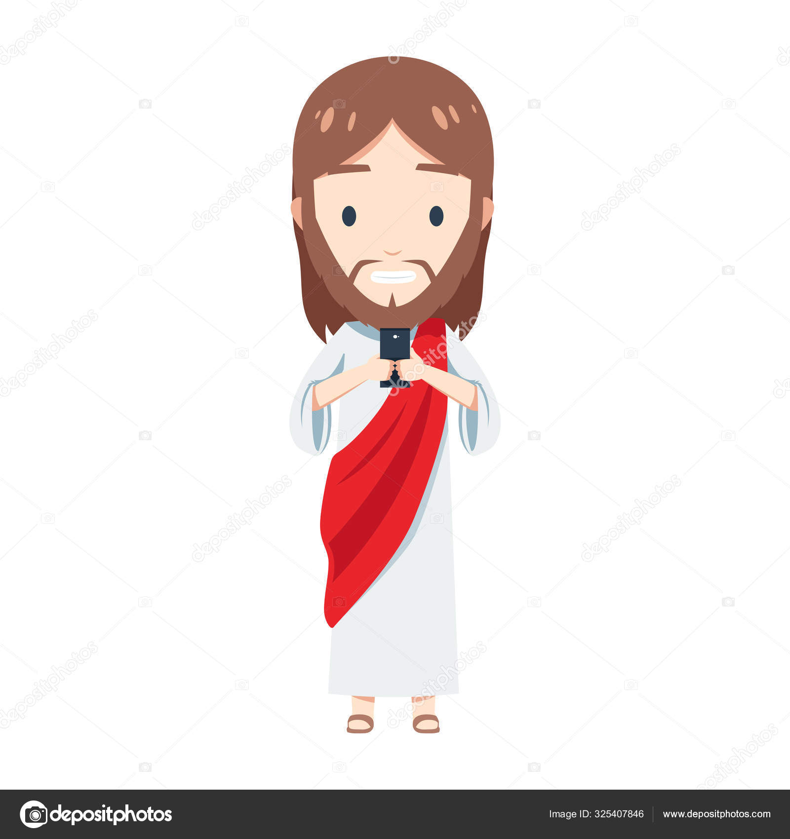 Cute Jesus Christ is using a phone. Isolated Vector illustration Stock ...